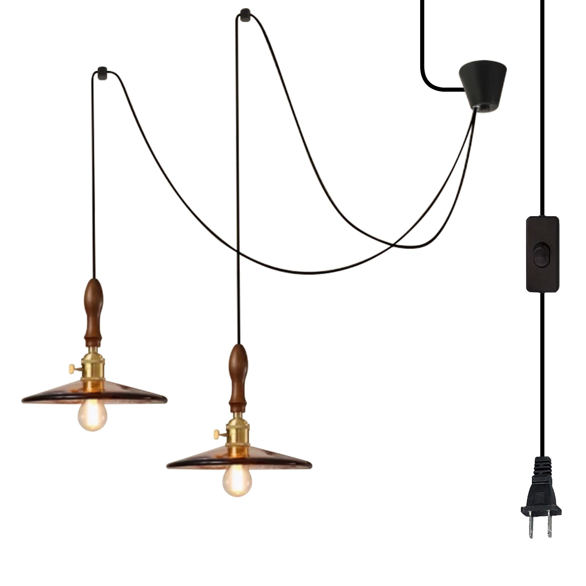 FSLiving No Wiring Needed Dark Brown Glass Wood Brass Finished Socket ...