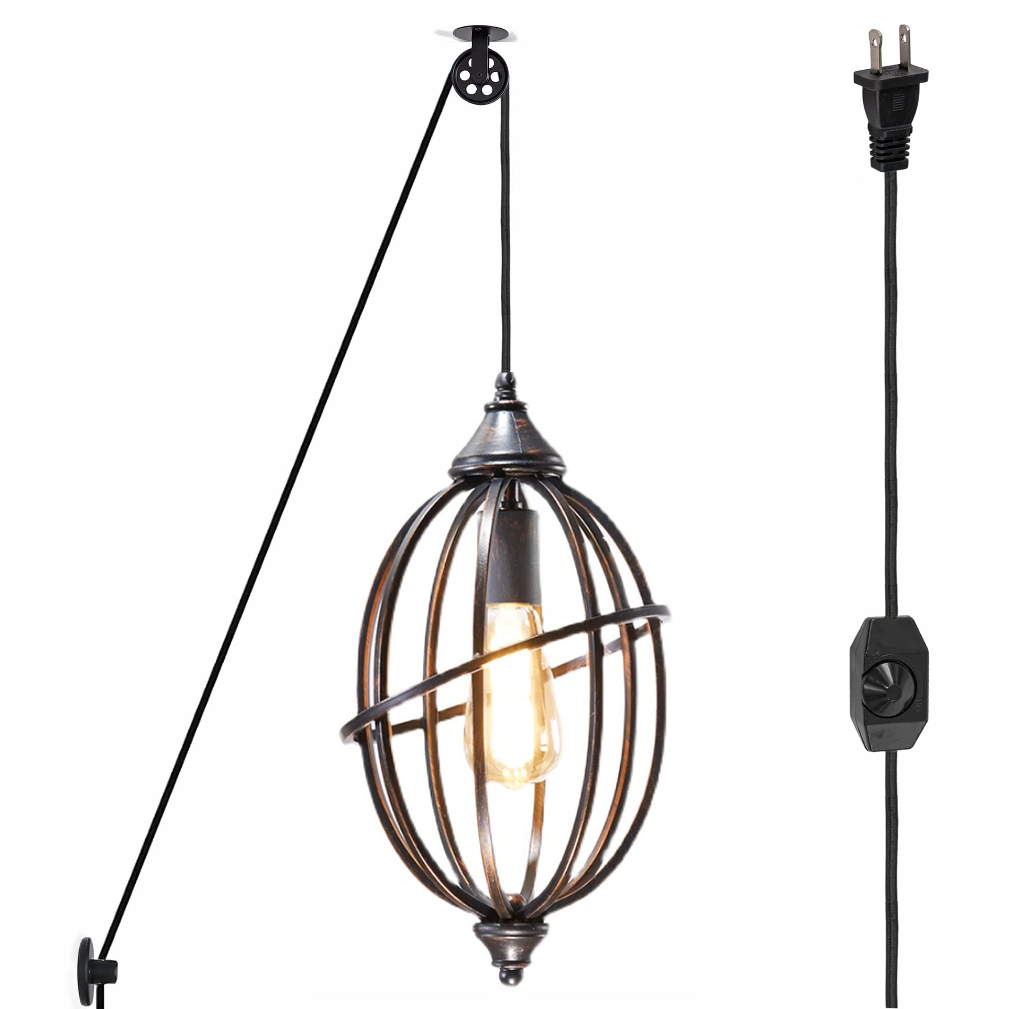 FSLiving No Wiring Needed Industrial Pulley Design Pendant Lamp with ...