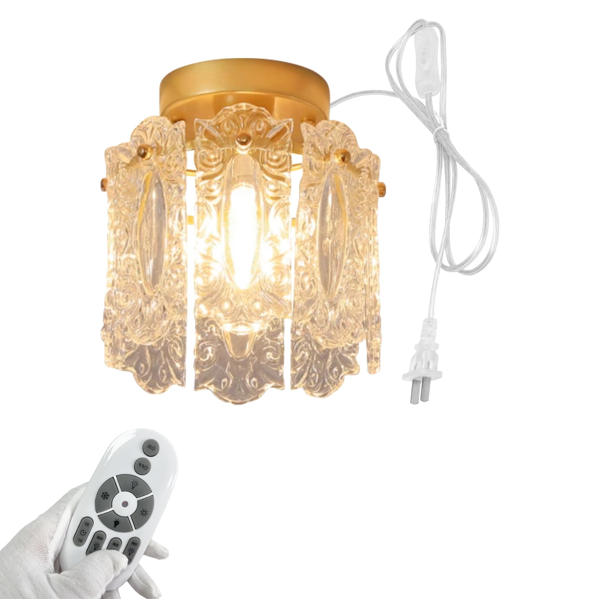 FSLiving No Wiring Needed Mini Gold Crystal Chandeliers, Semi Flush ...