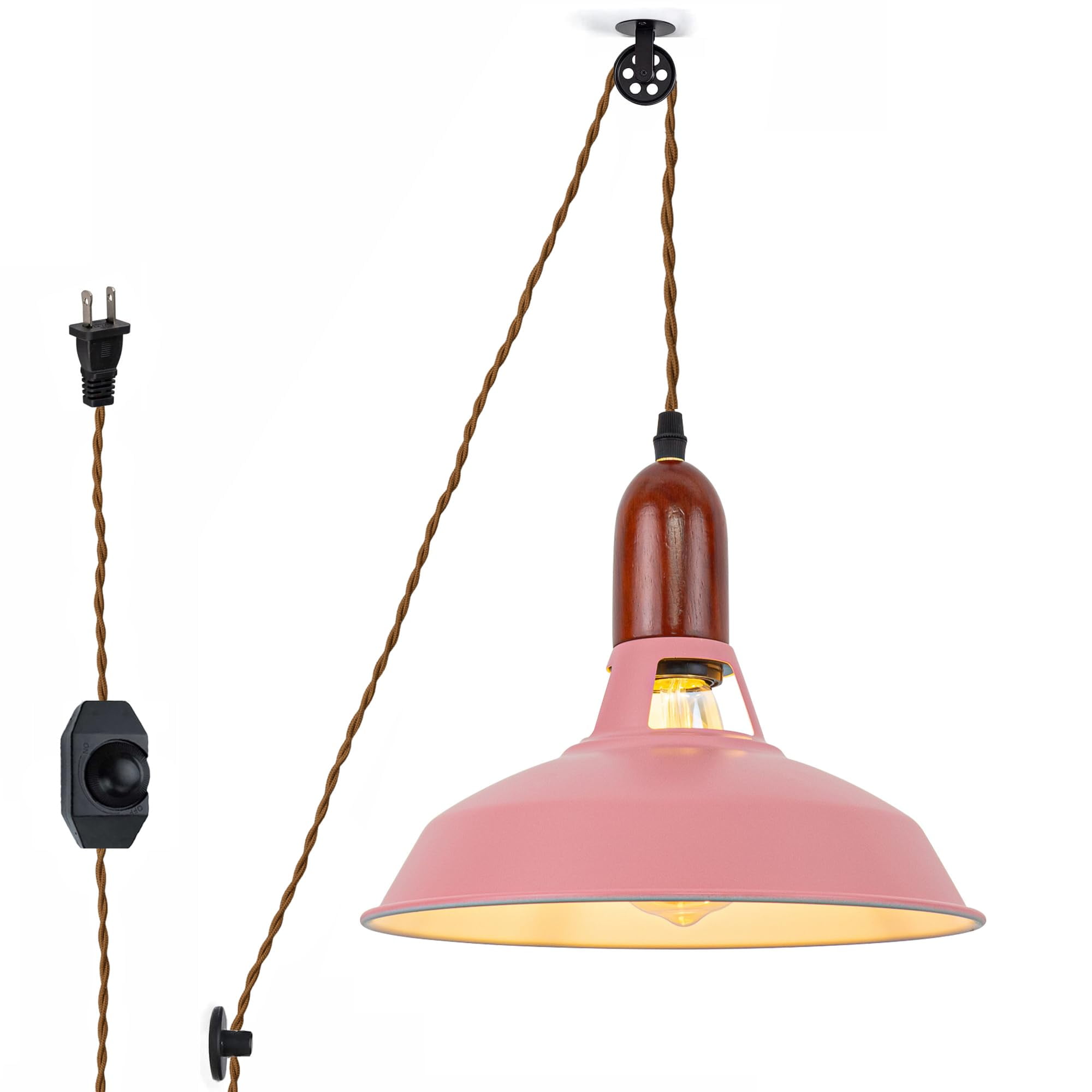 FSLiving No Wiring Needed Pendant Light with Industrial Pulley Design ...