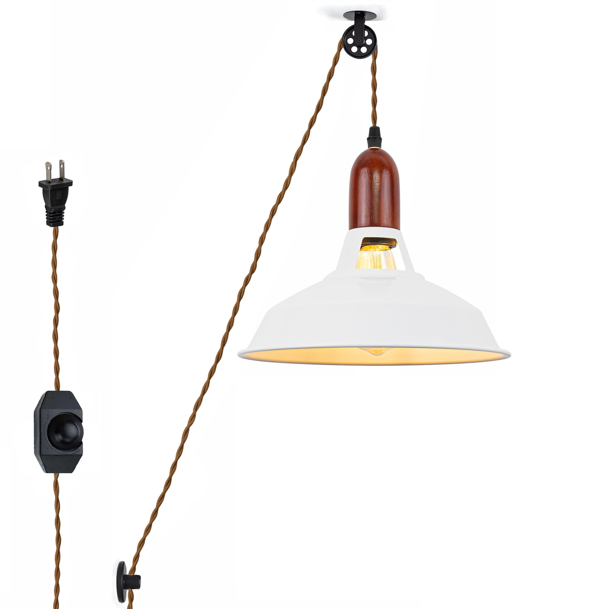 FSLiving No Wiring Needed Pendant Light with Industrial Pulley Design ...