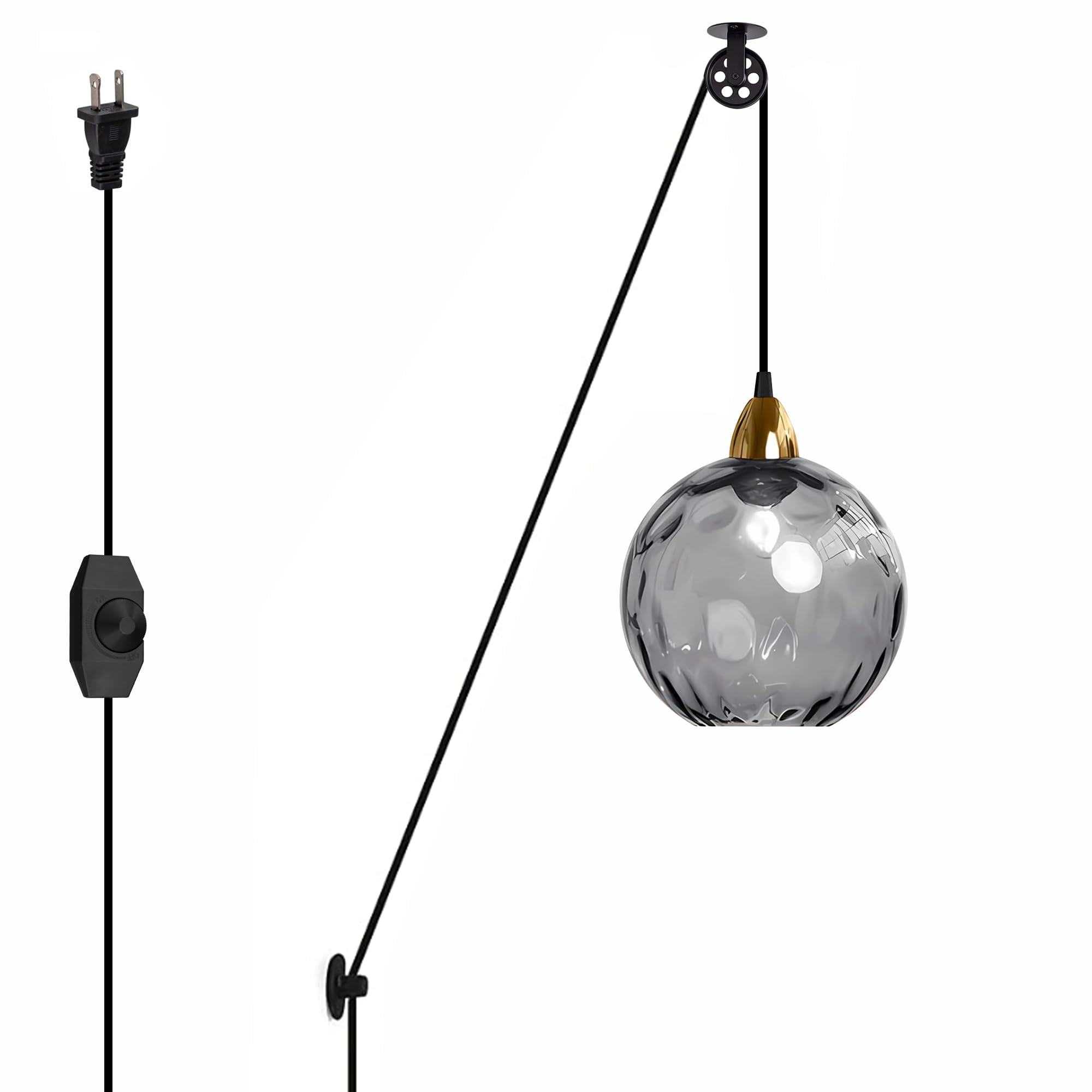 FSLiving No Wiring Needed Pendant Lighting Swag with Industrial Pulley ...