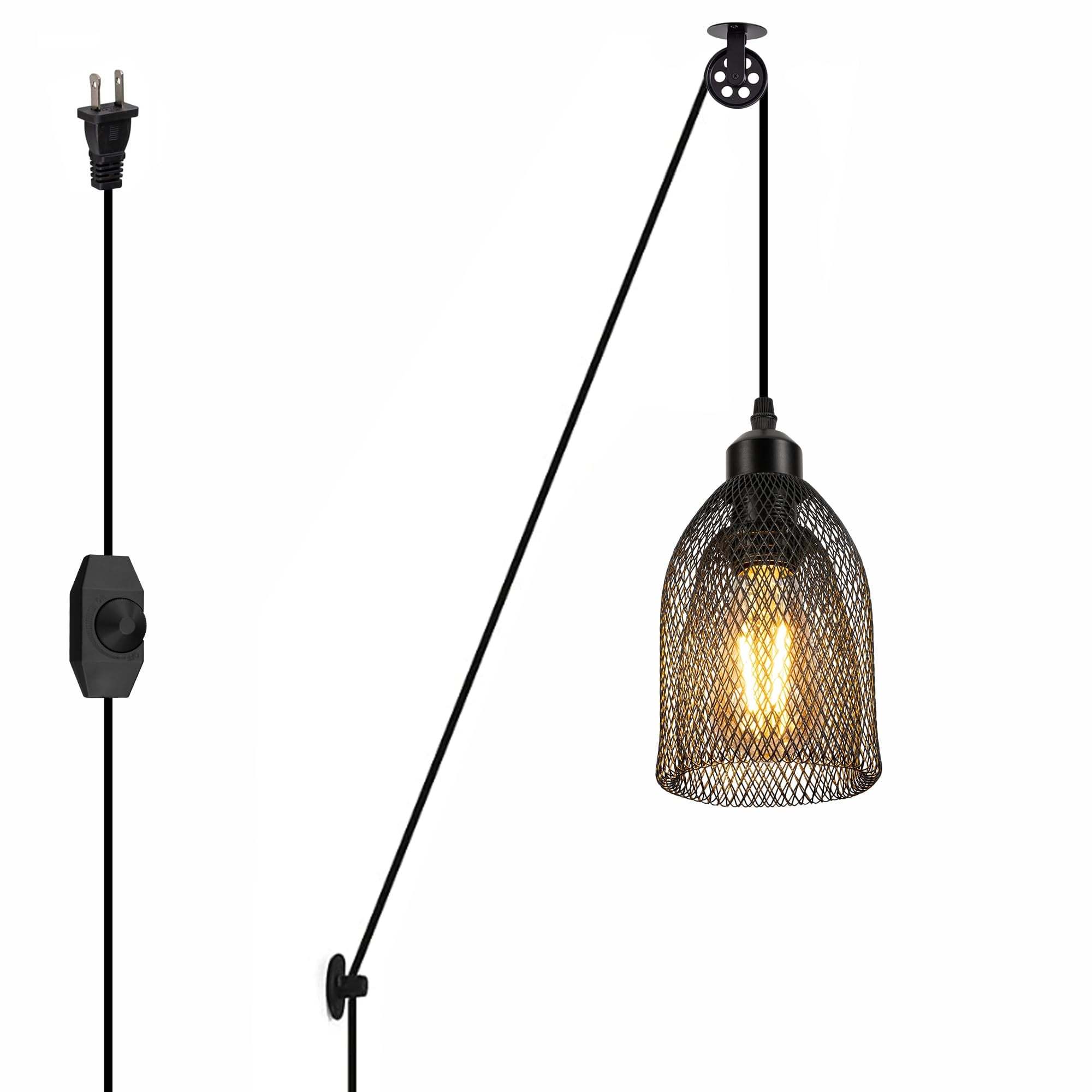 FSLiving No Wiring Needed Pendant Lighting Swag, Pulley Wheel Design ...