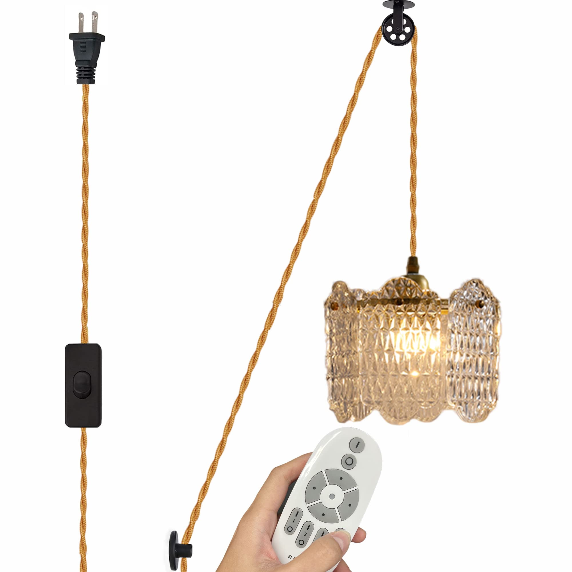 FSLiving No Wiring Needed Swag Handle Pendant Lighting with Industrial ...