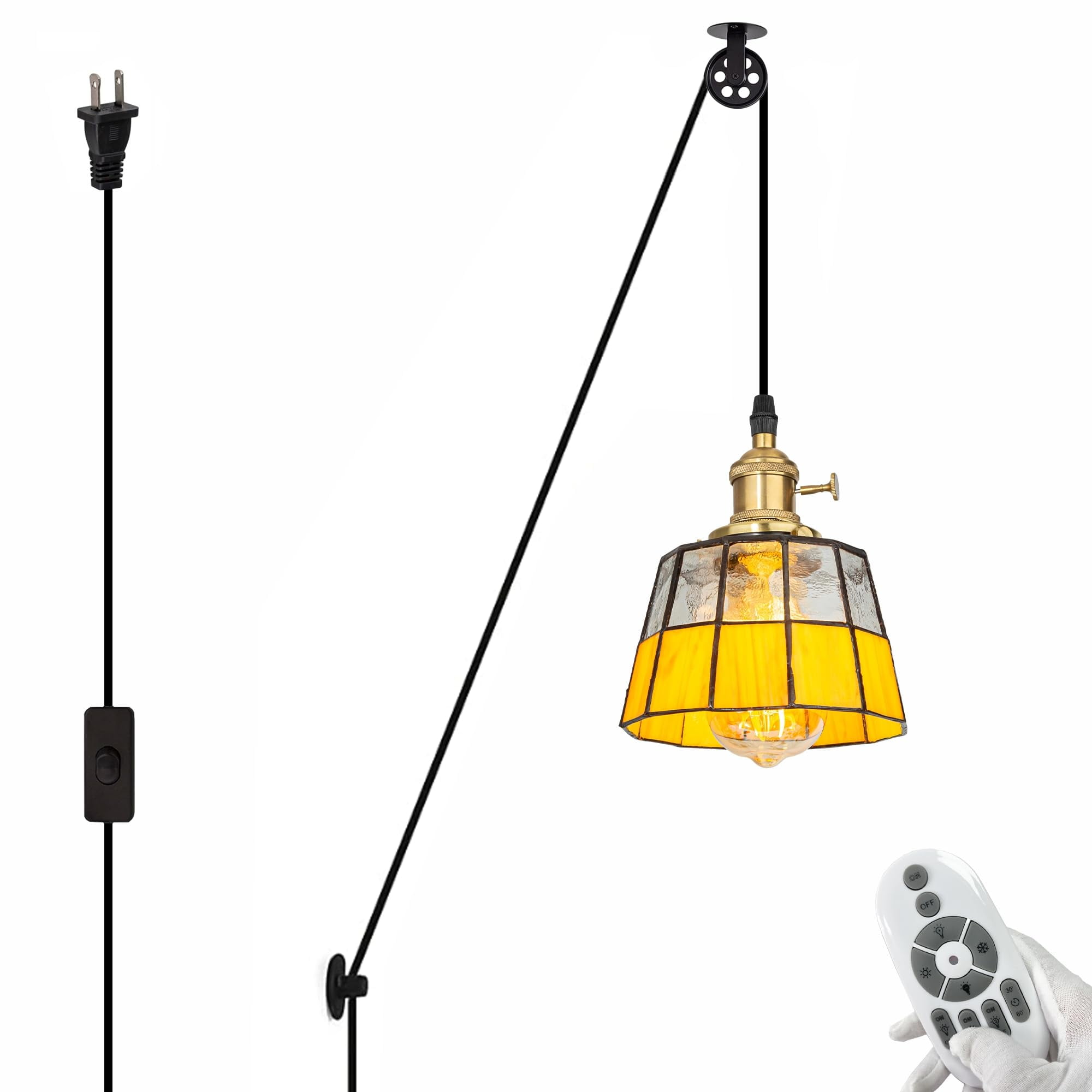 FSLiving No Wiring Needed Swag Pendant Light, Pulley Design, 15ft Plug ...