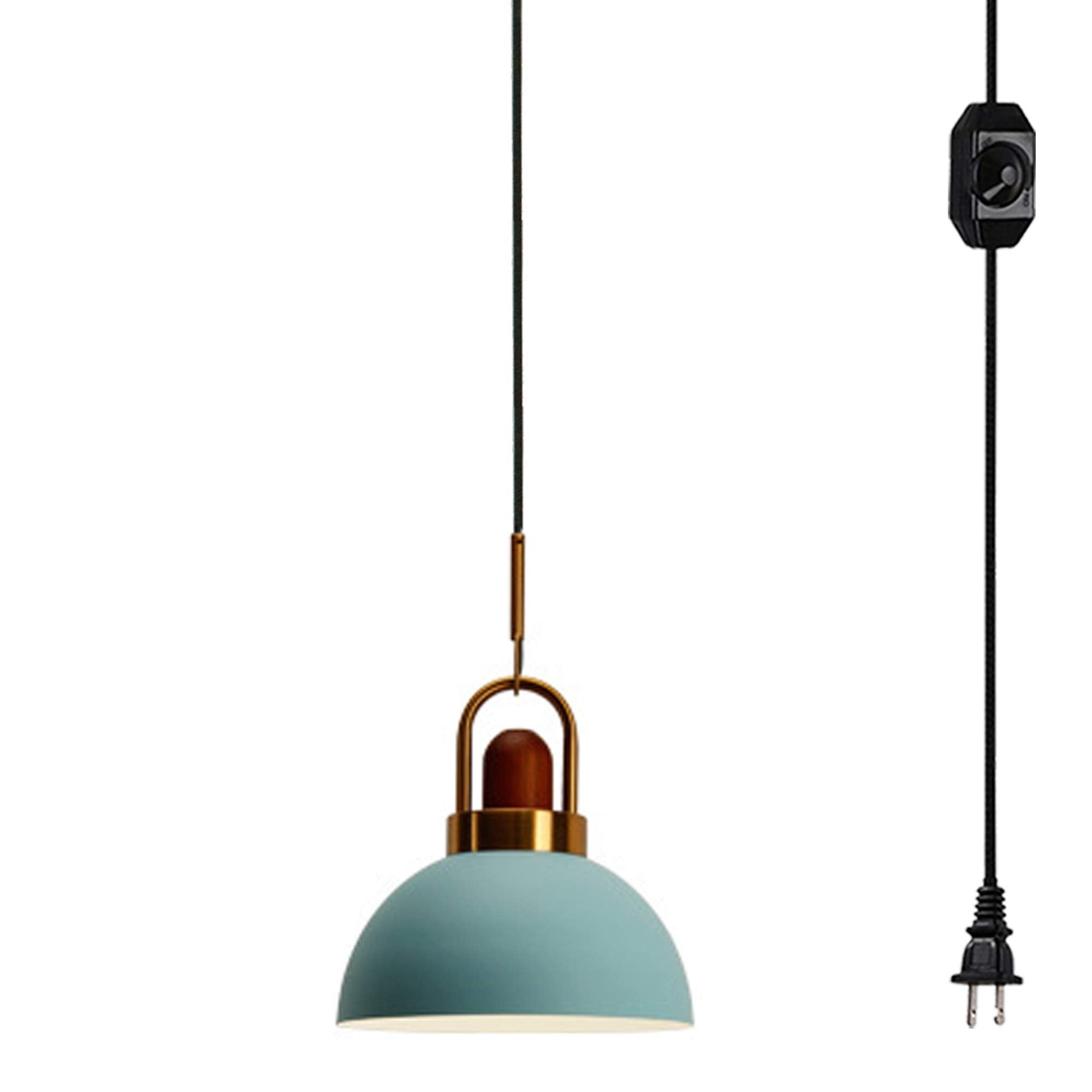 FSLiving Wooden Socket Pendant Light with 15ft Plug-in UL On/Off Dimmer ...