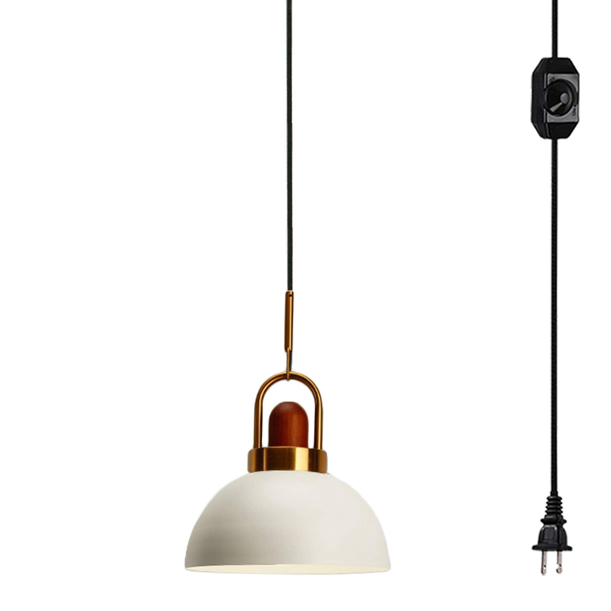 FSLiving Wooden Socket Pendant Light with 15ft Plug-in UL On/Off Dimmer ...