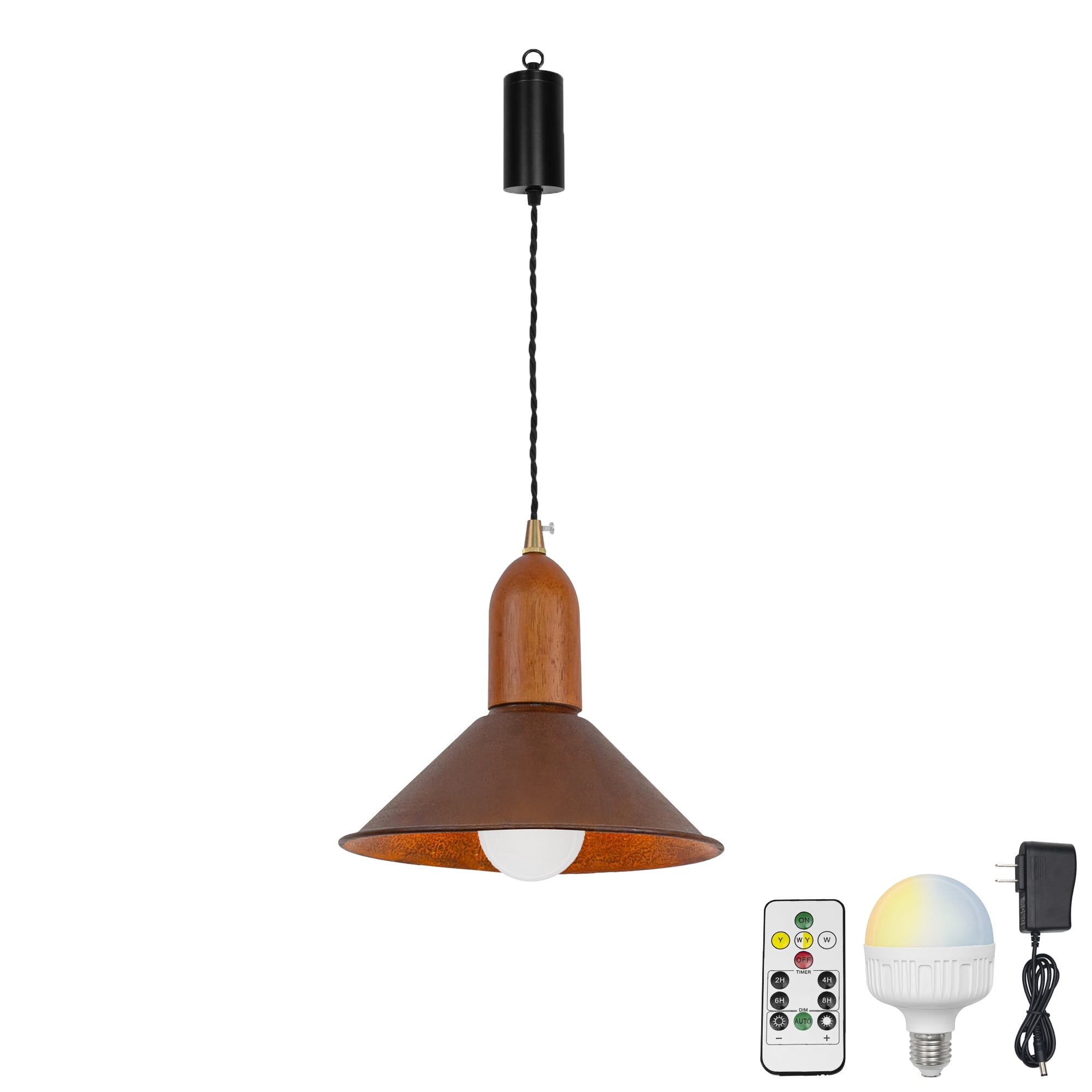 FSLiving Wooden Socket Rust Finished Iron Shade Industrial Factory ...