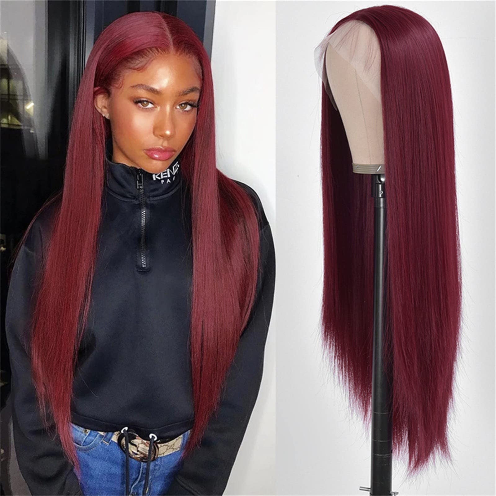 FSNDRX Long Wigs Wig Women's Long Straight Hair Middle Split Bangs Long ...