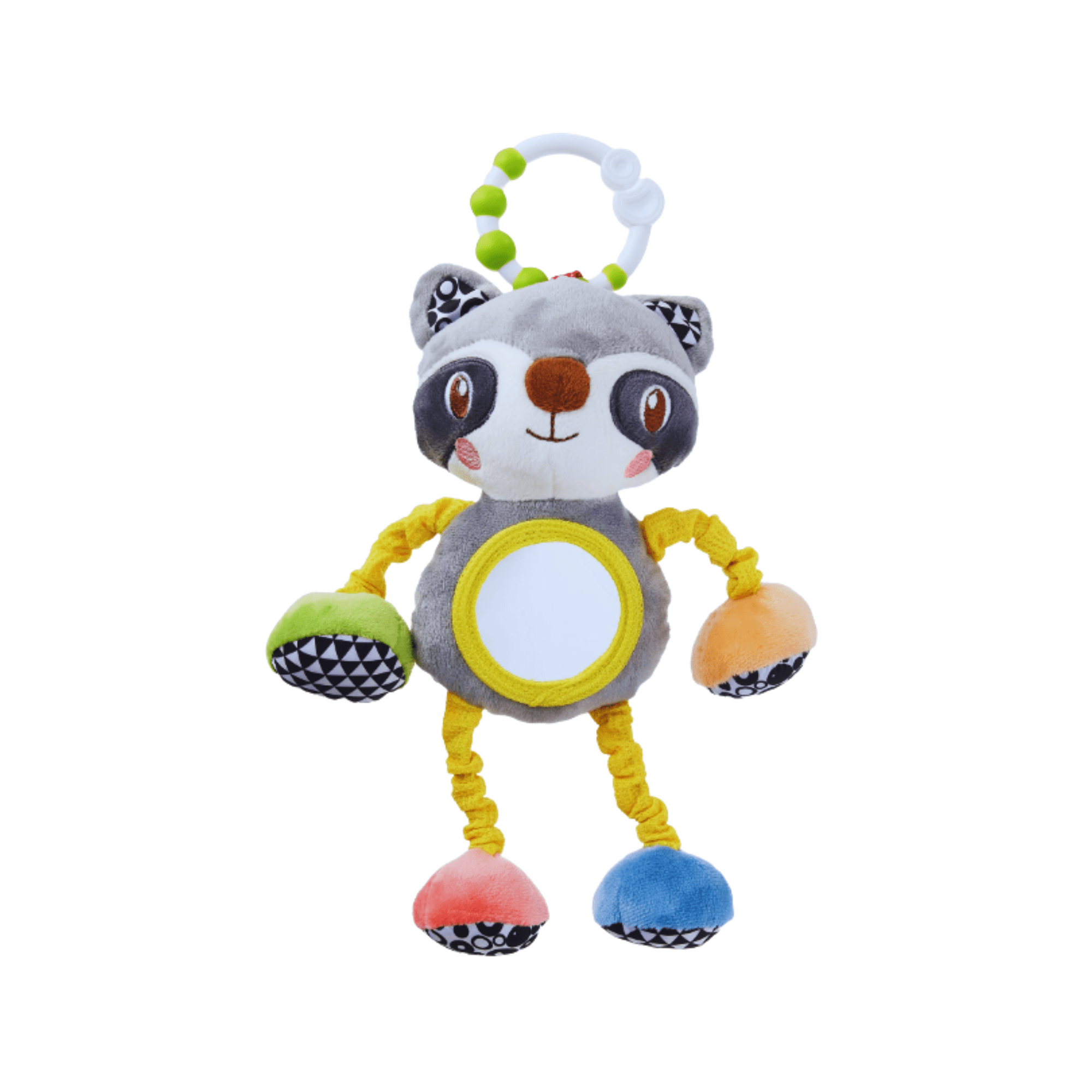 FSSTAM Clip-on Mirror Raccoon Toy, Rattle Crinkle & Squeak Plush, Art ...