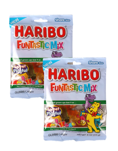 Haribo Funtastic Mix Gummi Candies, 4 oz Bags, Assorted Flavors, 2 Pack ...