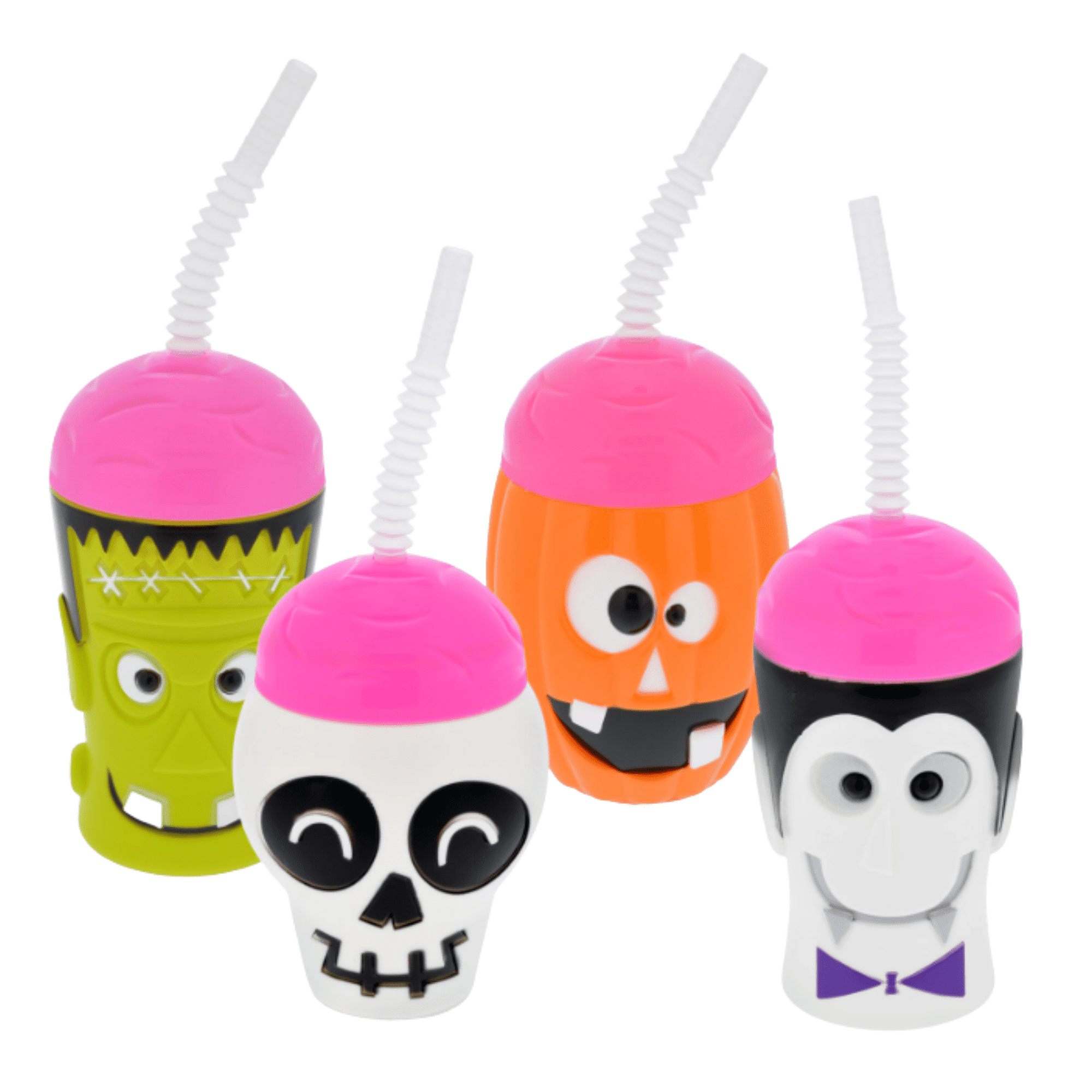 FSSTAM Plastic Halloween Character Cups with Dome Lids and Flexible ...