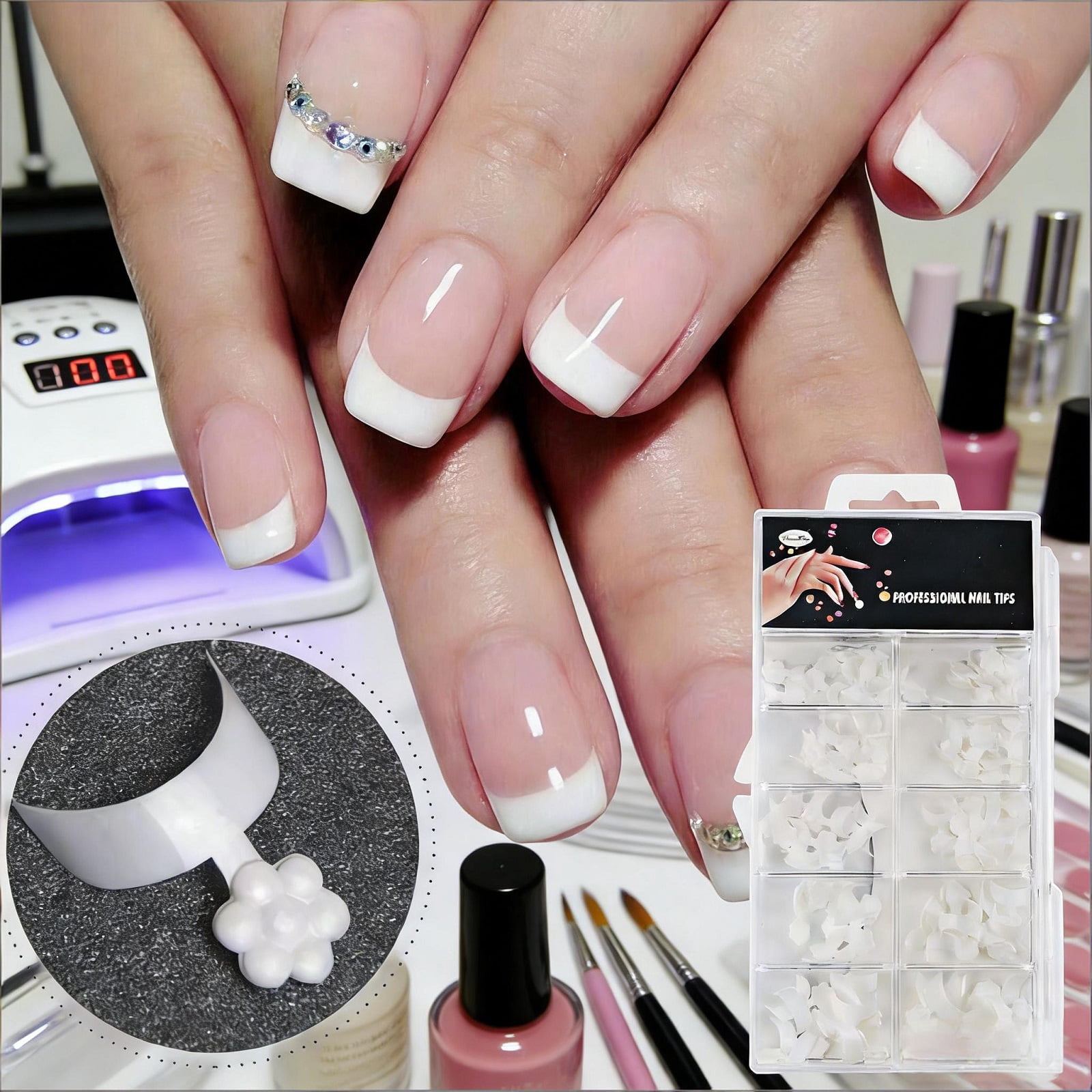 FSTDelivery 100/500Pcs White French Acrylic Fake Nails Extensions with ...