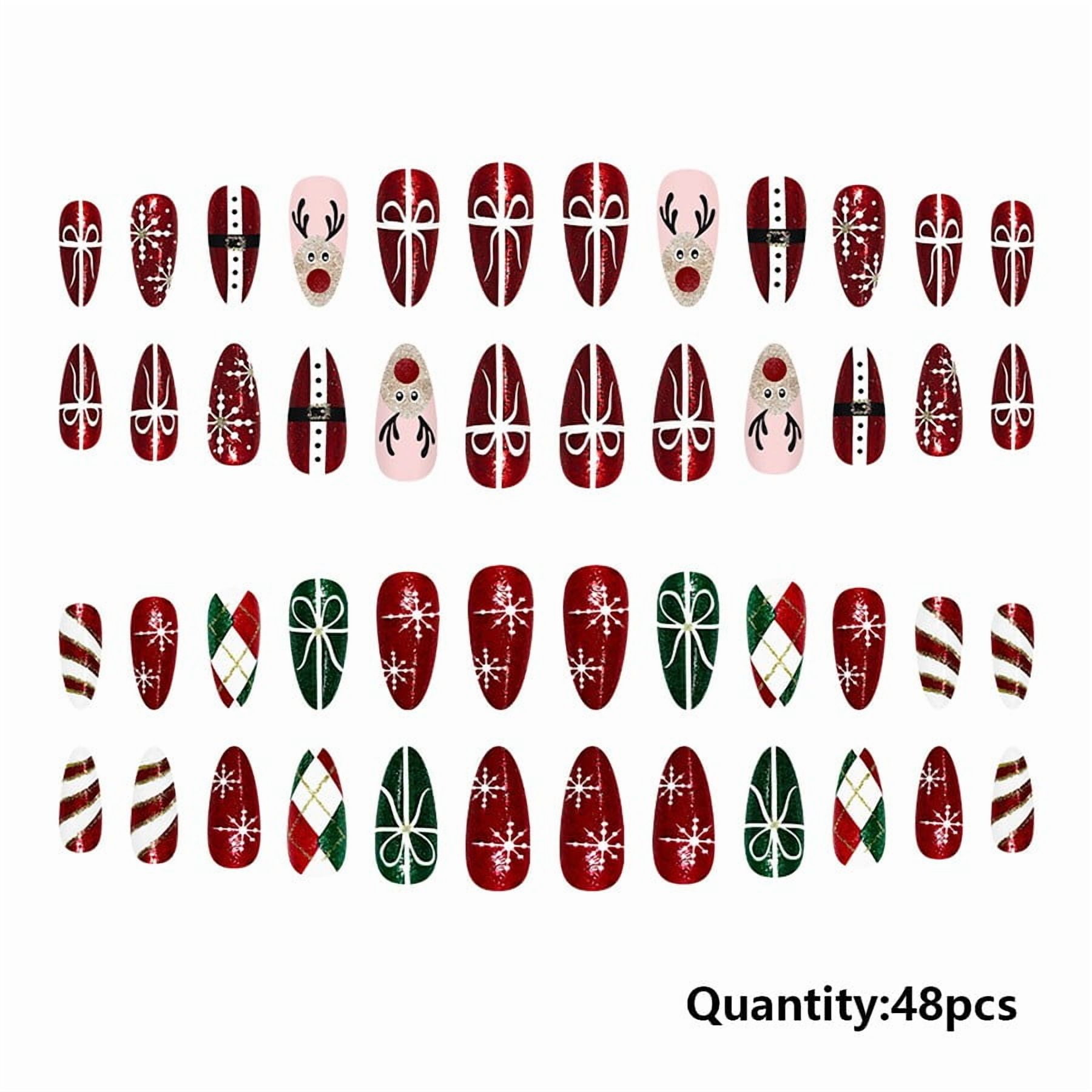 FSTDelivery 48 Pcs Christmas Press on Nails Short Square Fake Nails ...