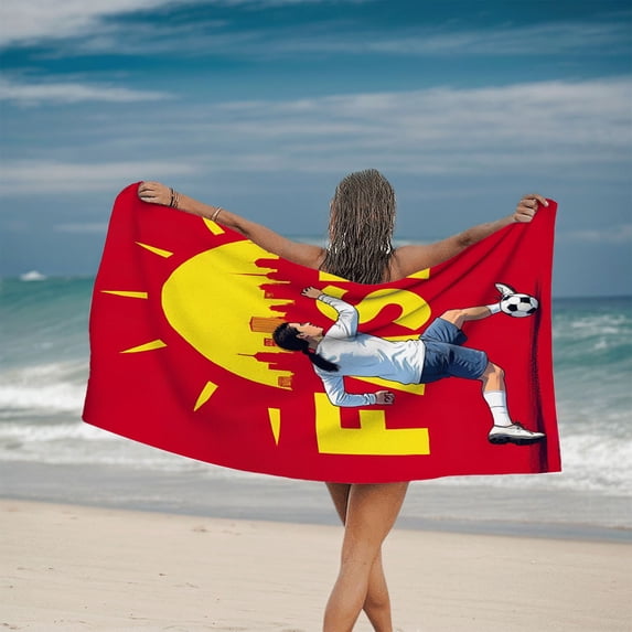 FSTY Bold Yellow Sun & City Skyline Pattern Beach Towel - Perfect for ...