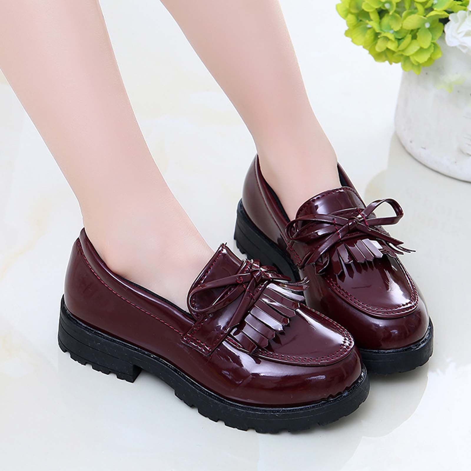 FSYBOA Girls Dress Shoes, Pull On Dance Casual Platform Sole Kids ...