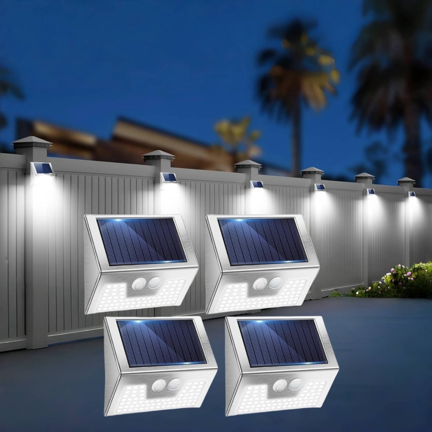 FTX Solar Powered Motion Sensor Fence Lights, Waterproof, 4 Pack, 3 ...