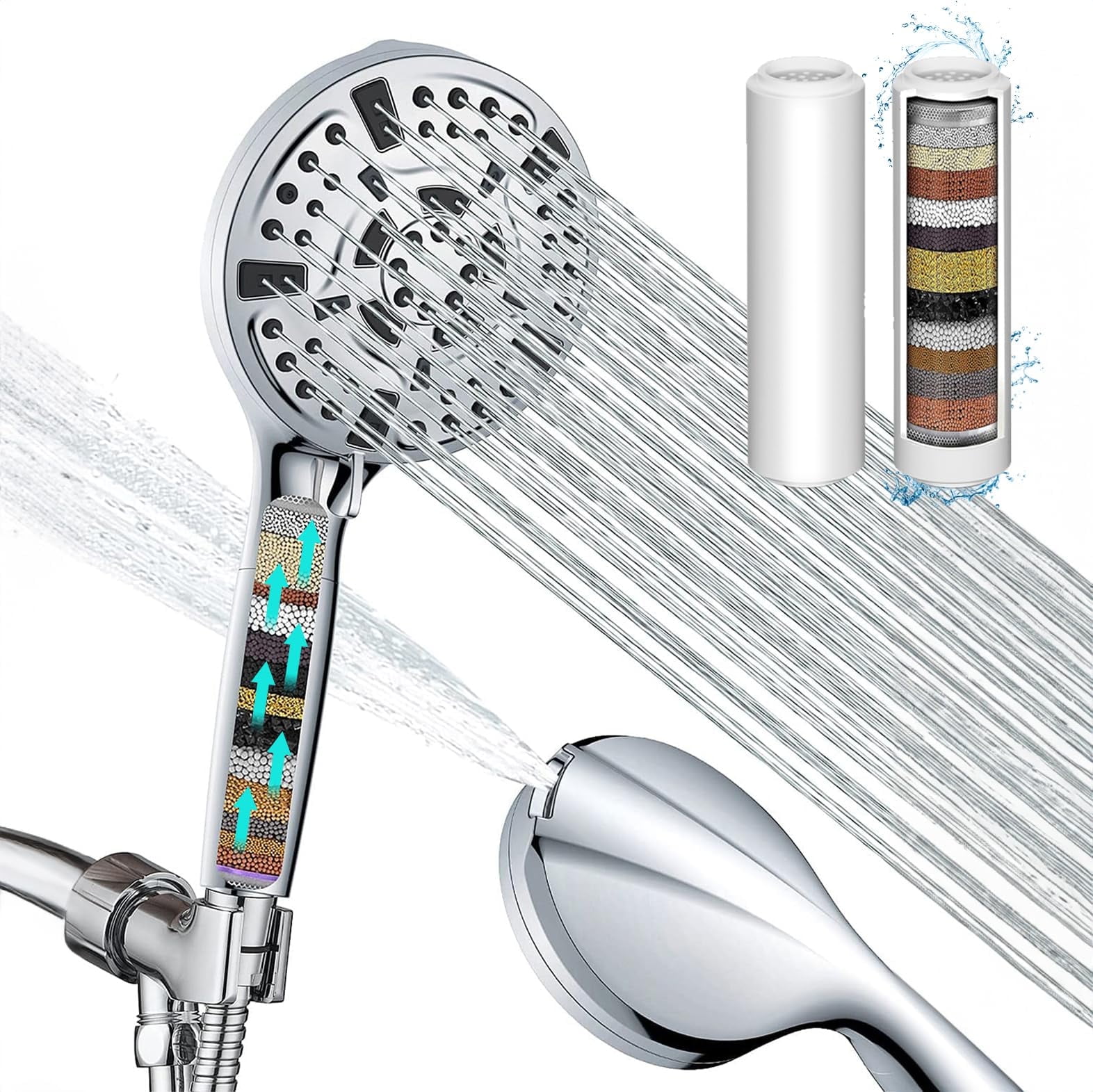FTCBJJA 10 Mode Spray Powerpulse Massage Handheld ShowerHead, Filtered ...