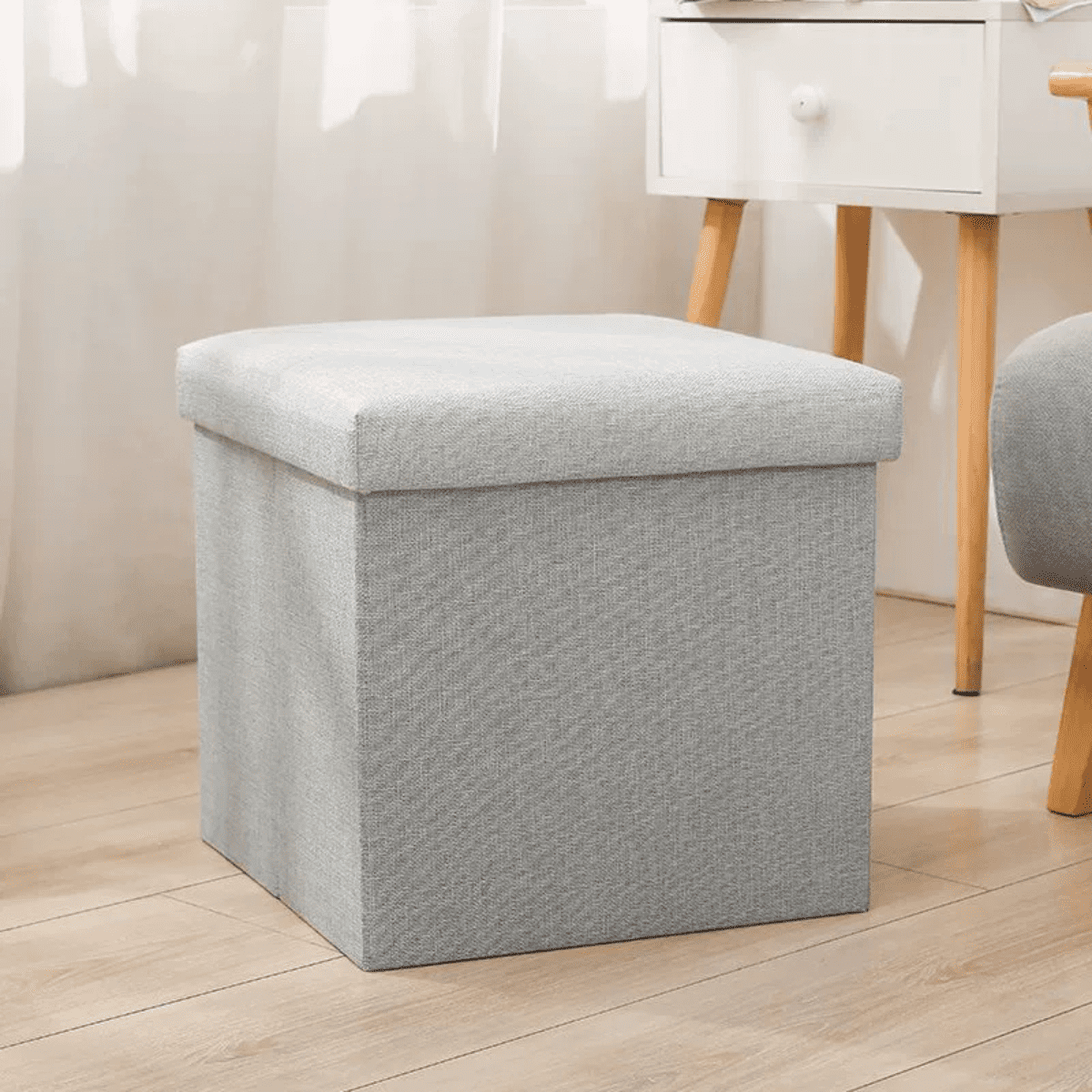FTCBJJA 15" Fabric Folding Storage Ottoman Cube 55L Capacity, Square ...