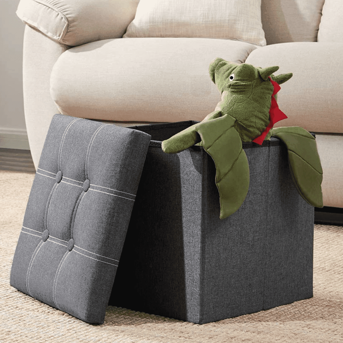 FTCBJJA 15" Fabric Folding Storage Ottoman Cube 55L Capacity, Square ...
