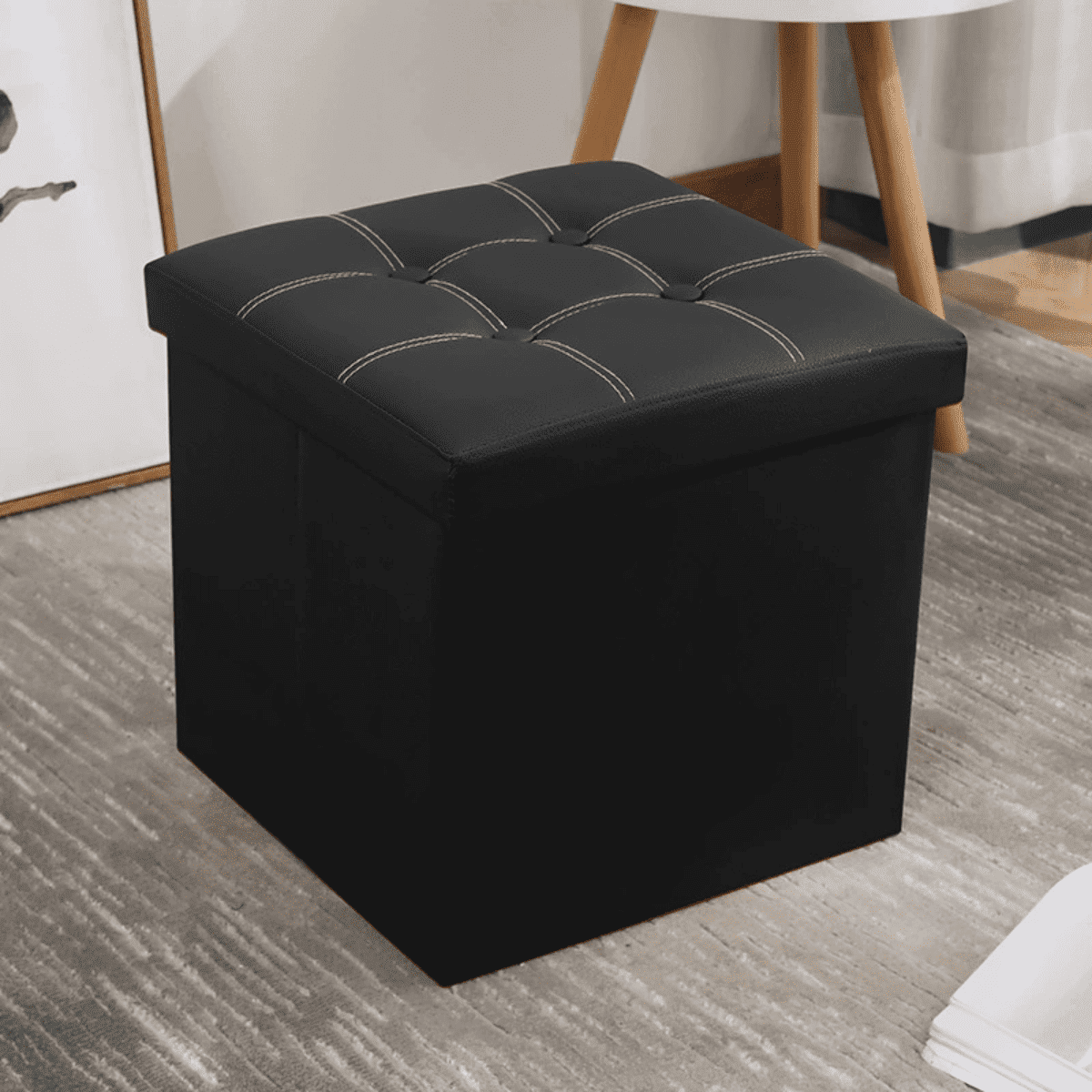 FTCBJJA 15" Folding Storage Ottoman Cube 55L Capacity Foot Rest, Faux ...