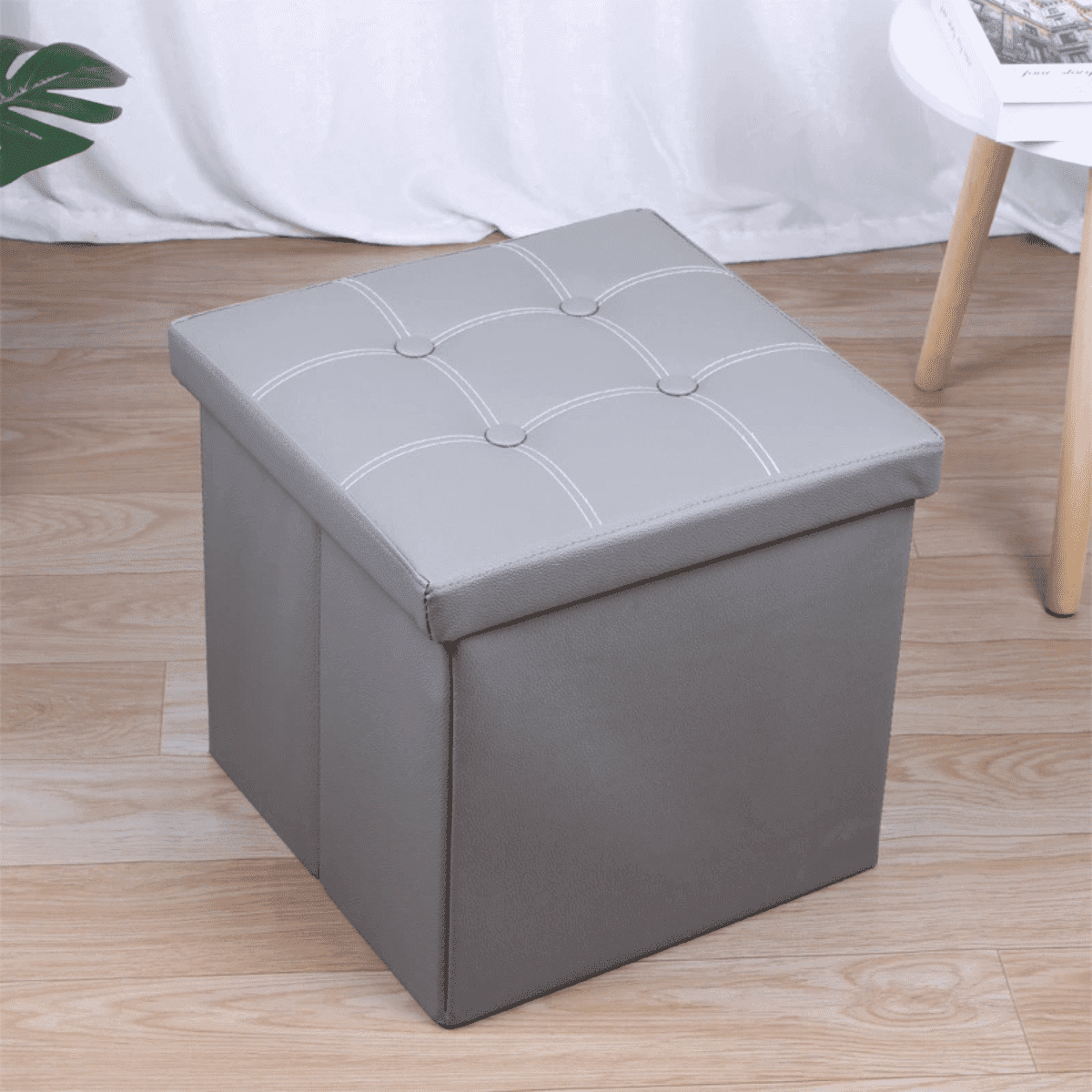 FTCBJJA 15" Folding Storage Ottoman Cube 55L Capacity Foot Rest, Faux ...