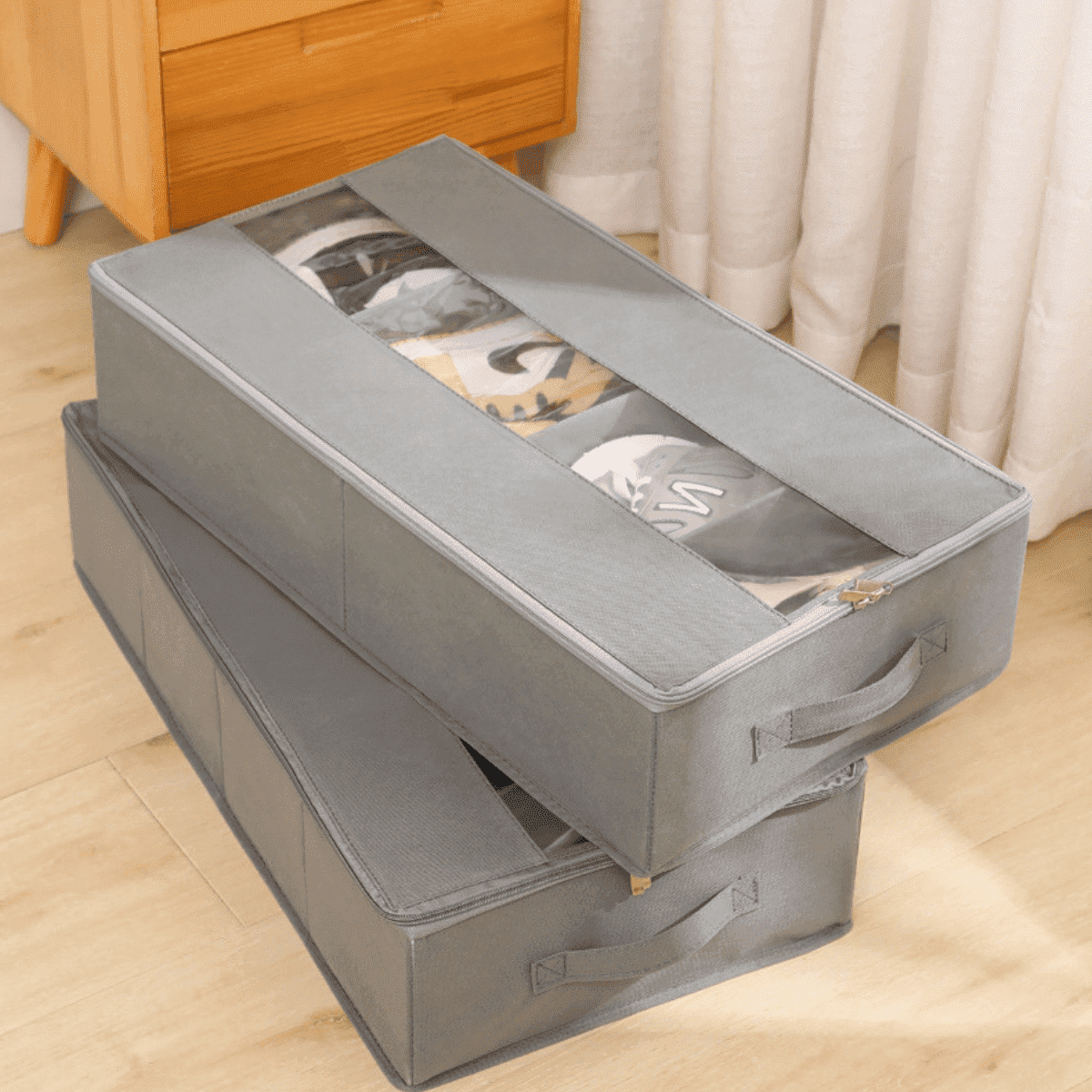 FTCBJJA 2 Pack Foldable Under Bed Shoe Storage Organizer with Clear ...