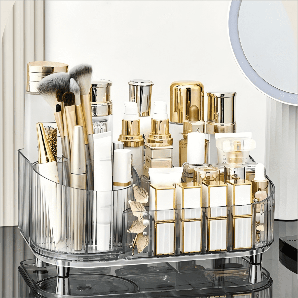 FTCBJJA 360°Rotating Makeup Organizer for Vanity with Brush Holder ...