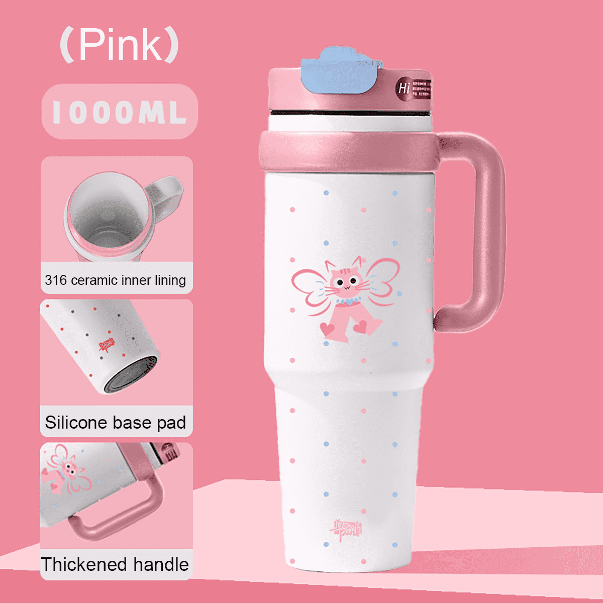 FTCBJJA 40oz Vacuum-Insulated Ceramic Lined Tumbler with 3-in-1 Leak ...