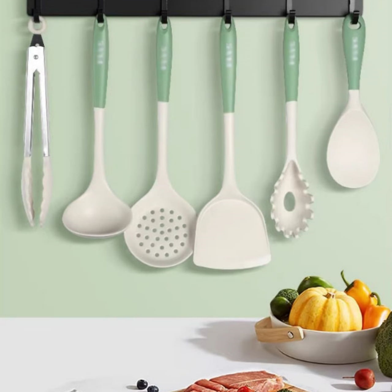 FTCBJJA 7 Piece Food Grade Silicone Kitchen Utensils Set, Heat ...