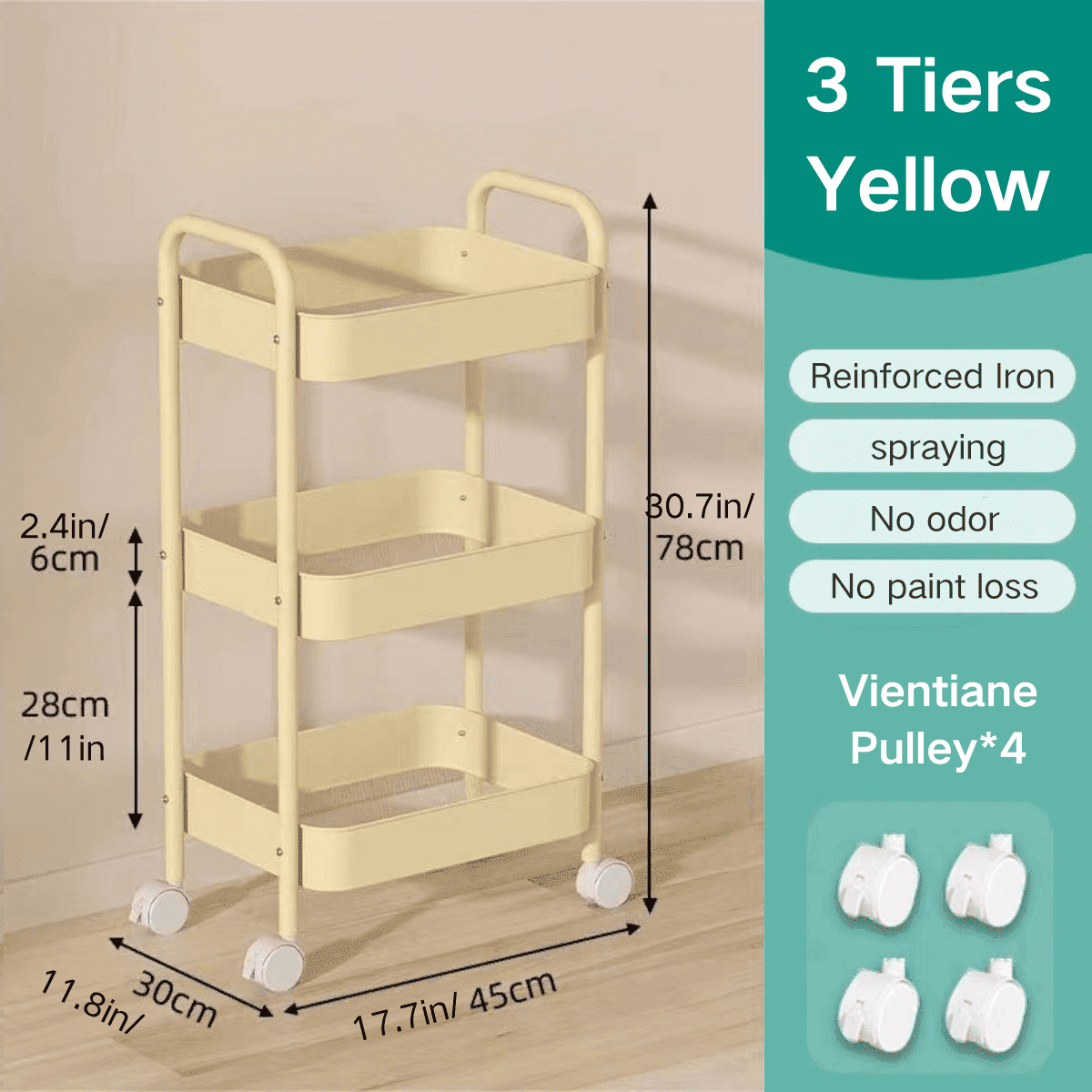 FTCBJJA Carbon Steel Storage Cart, 3-Tier Rolling Storage Mobile ...