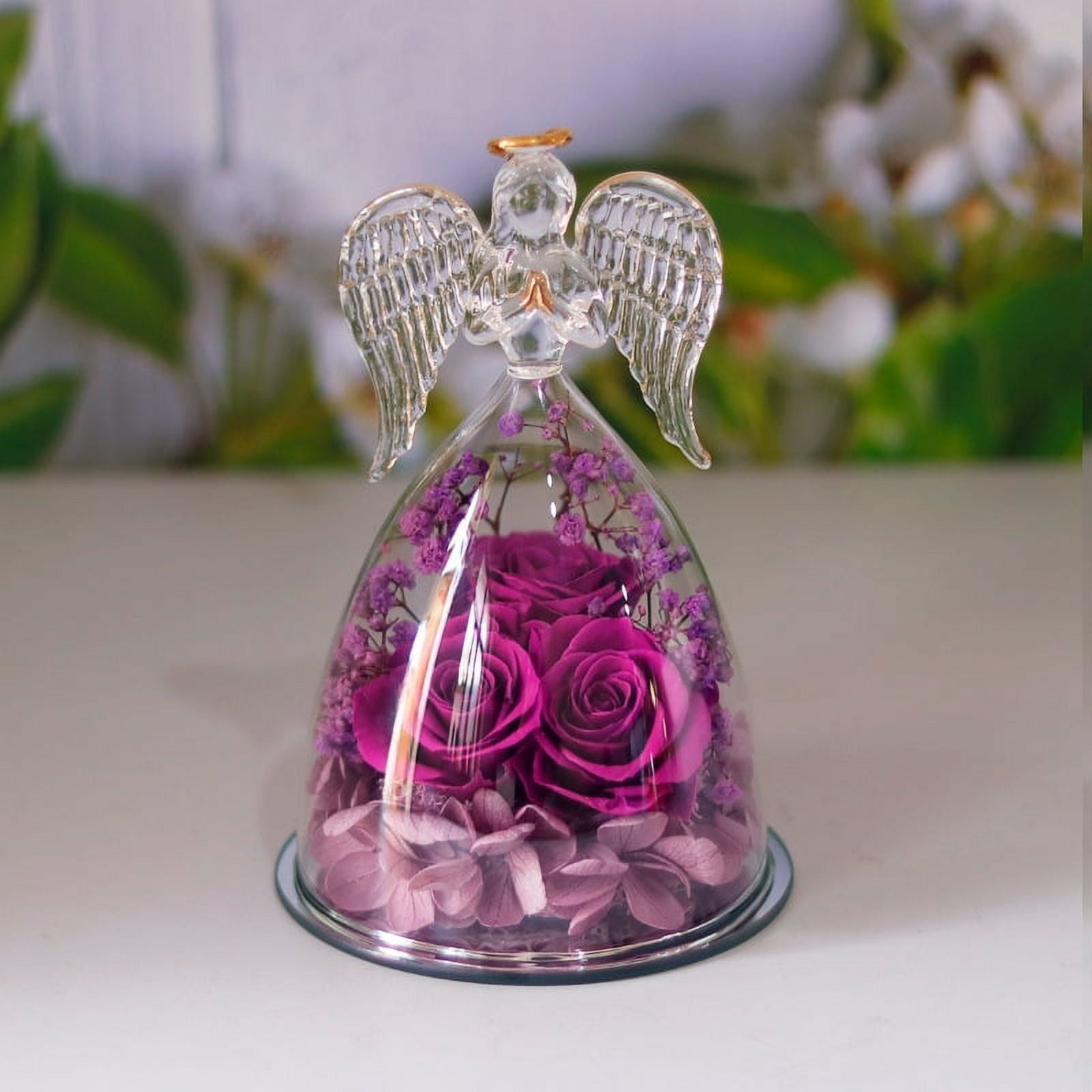 FTCBJJA Glass Angel Figurines with Three Roses Gifts, Preserved Forever ...