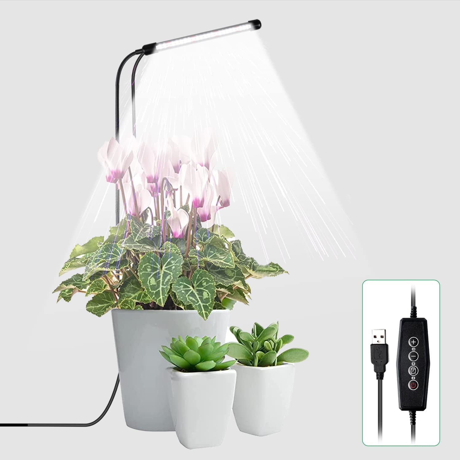 FTCBJJA Grow Light for Indoor Plants Growing, Full Spectrum Gooseneck ...