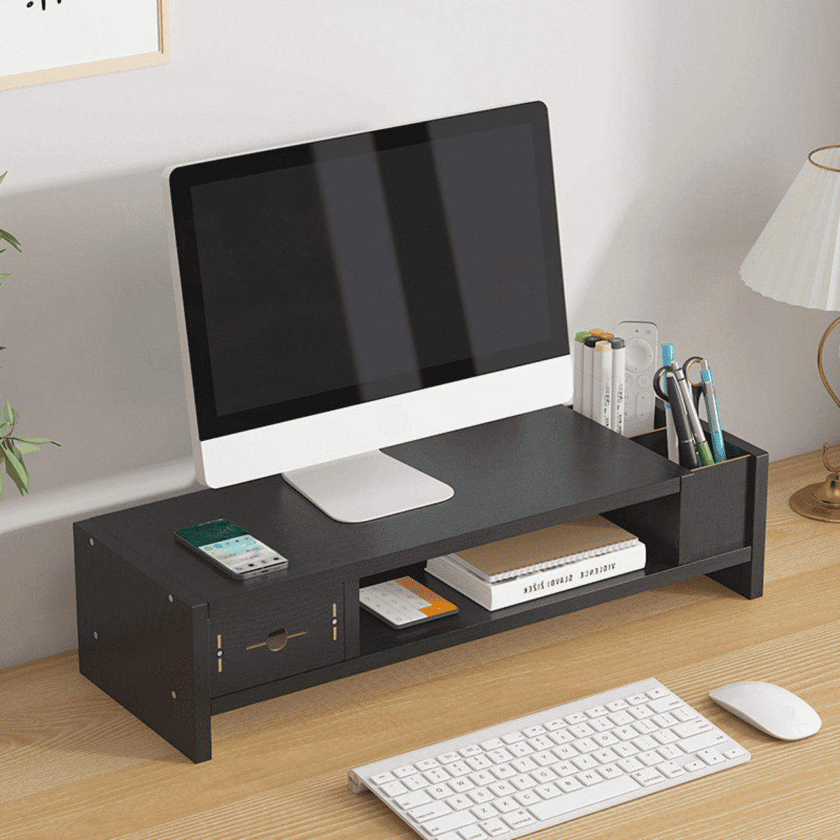 FTCBJJA Monitor Stand Riser with Pen Holder and Drawer, Computer ...