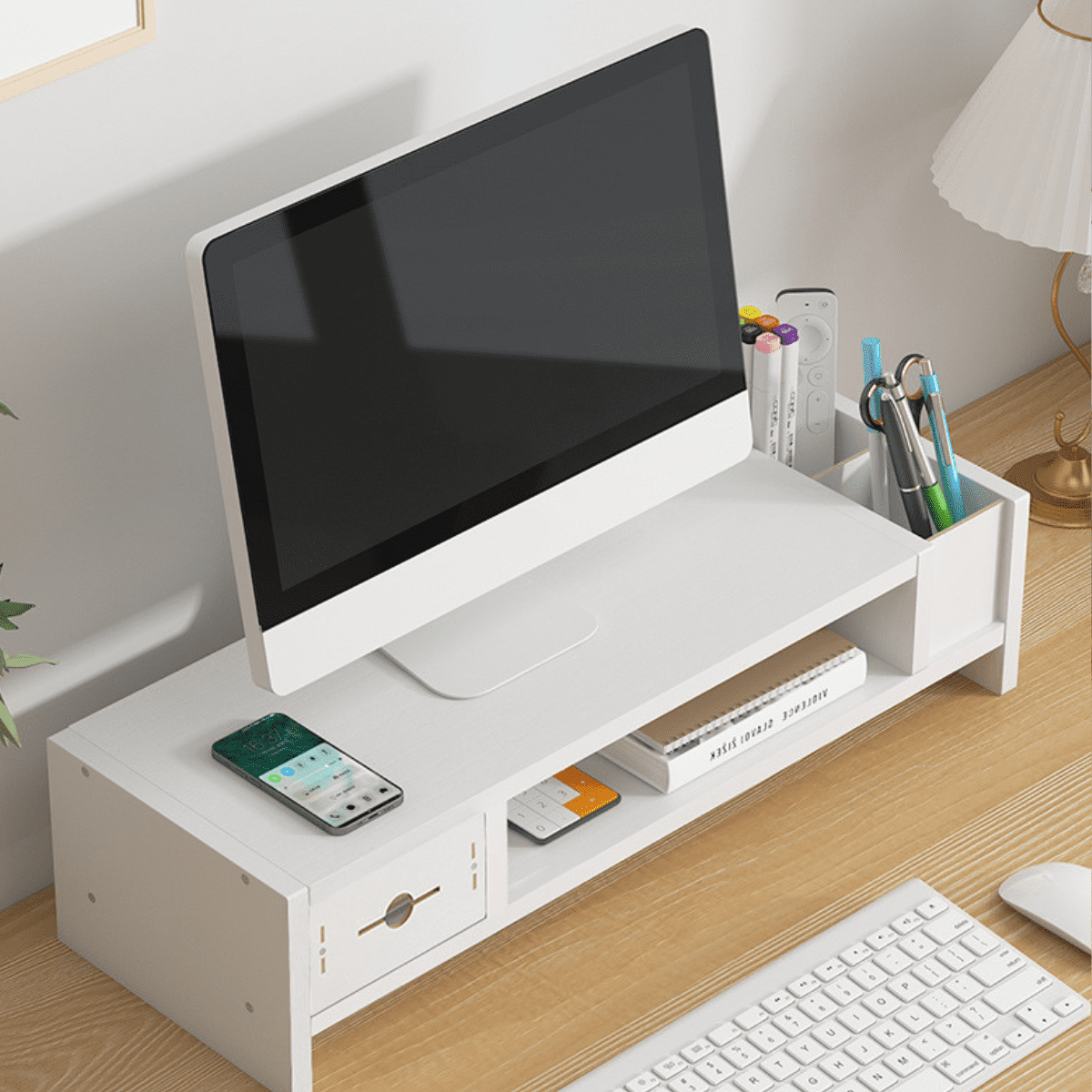 FTCBJJA Monitor Stand Riser With Pen Holder and Drawer, Computer ...