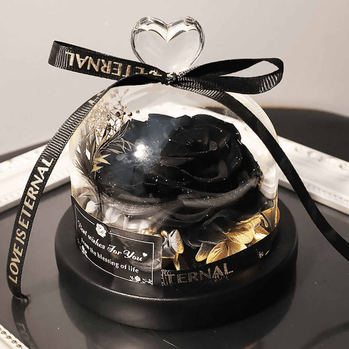 FTCBJJA Preserved Real Rose in Beautiful Creative Heart Design Glass ...