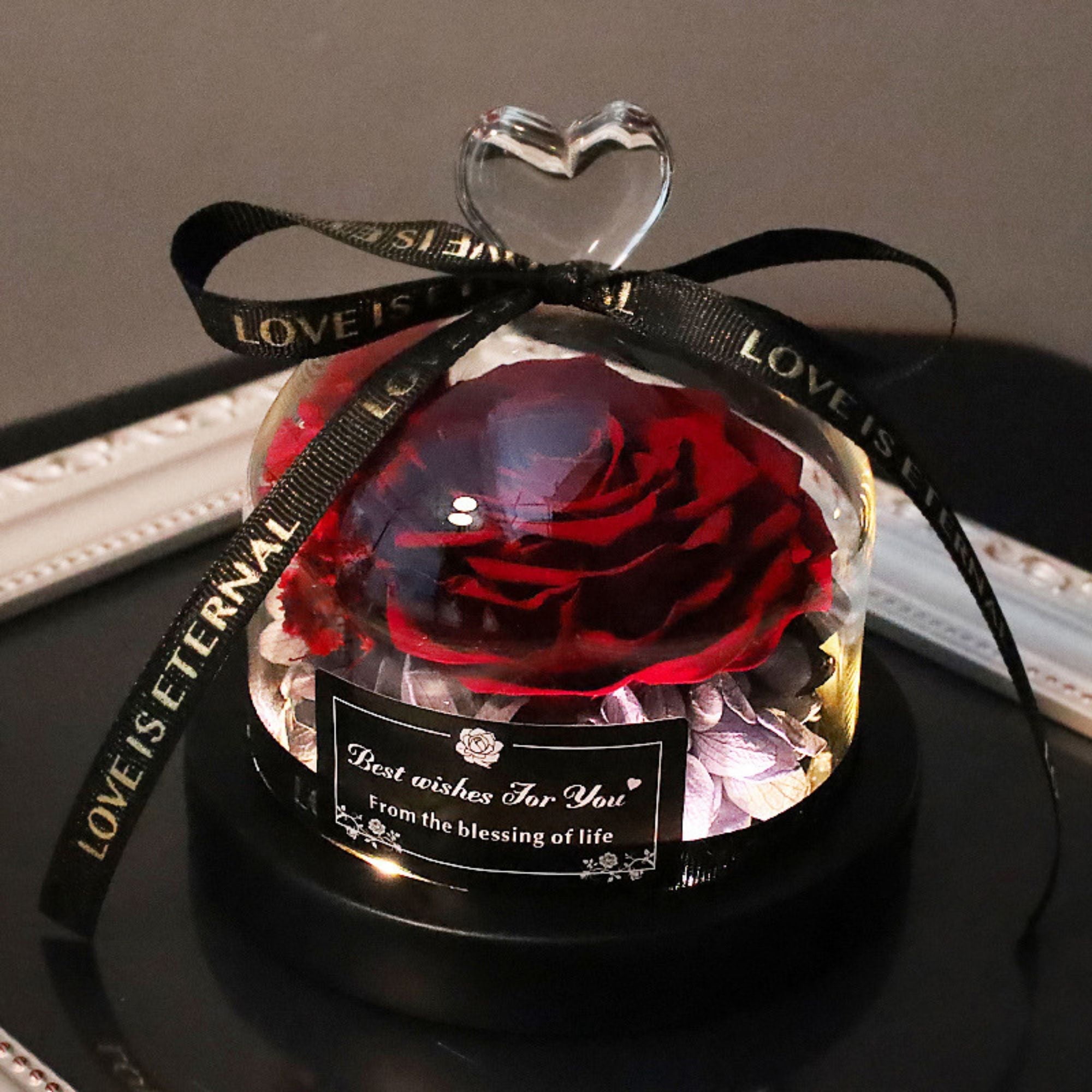 FTCBJJA Preserved Real Rose in Beautiful Creative Heart Design Glass ...