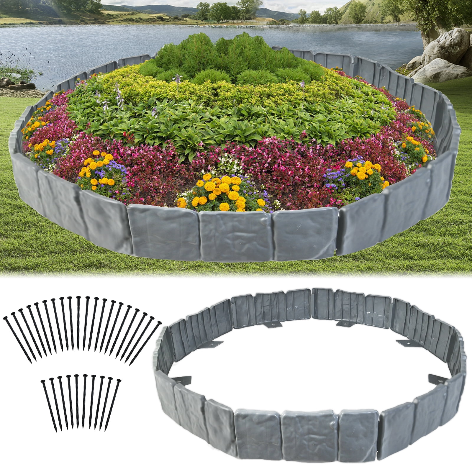 FTCBXT Garden Edging Border, 24 Ft Plastic Landscape with Spikes ...