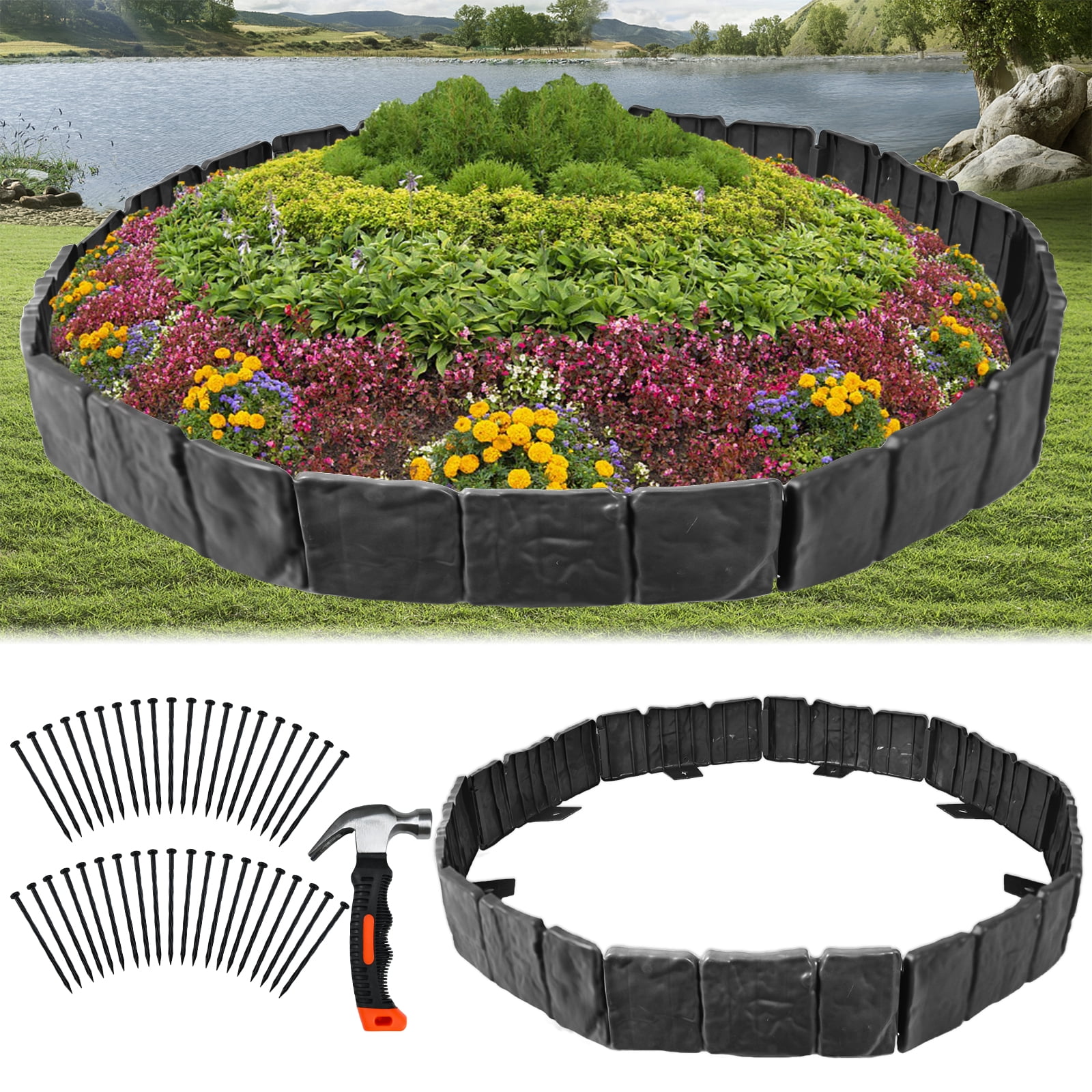 FTCBXT Garden Edging Border, 32 Ft Plastic Landscape Edging Border with ...