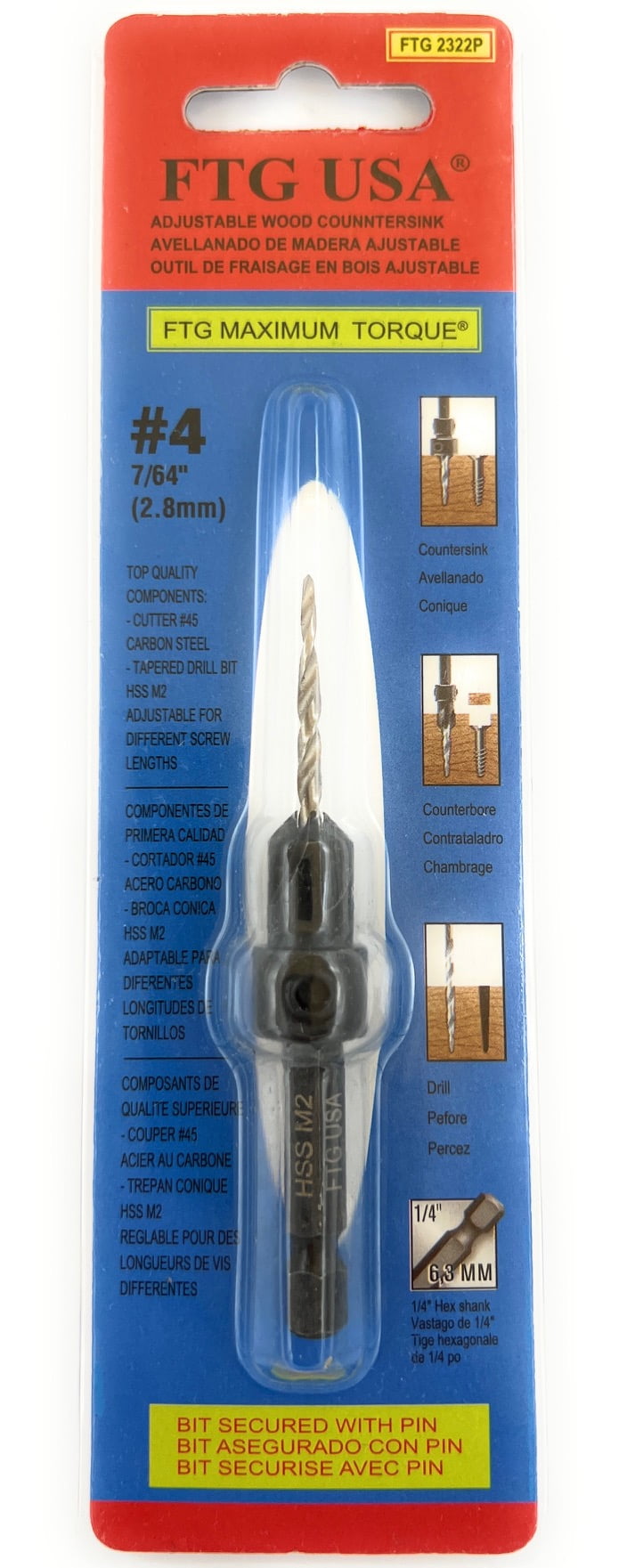 FTG USA Countersink Drill Bit #4 (7/64") HSS Tapered Drill Bit ...
