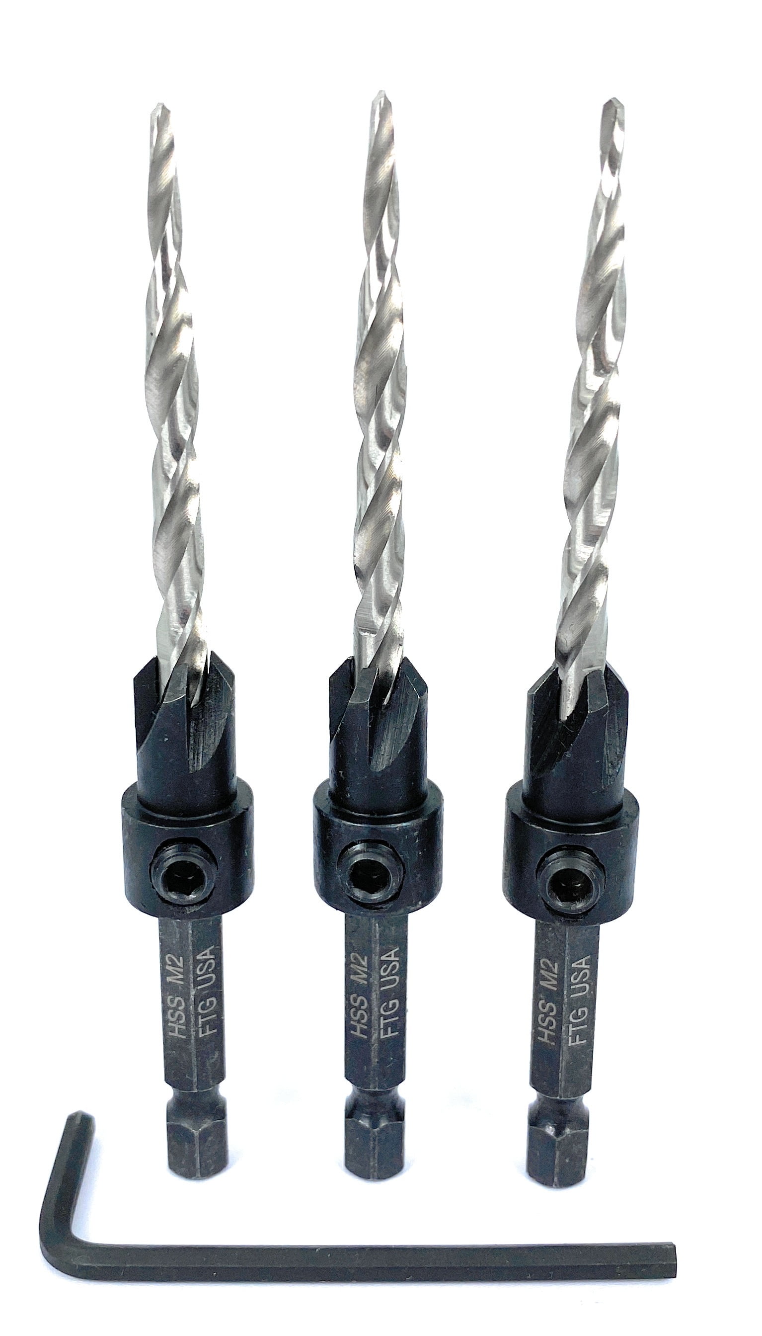 FTG USA Countersink Drill Bit Set 3 Pc Tapered #10(3/16") Countersink ...