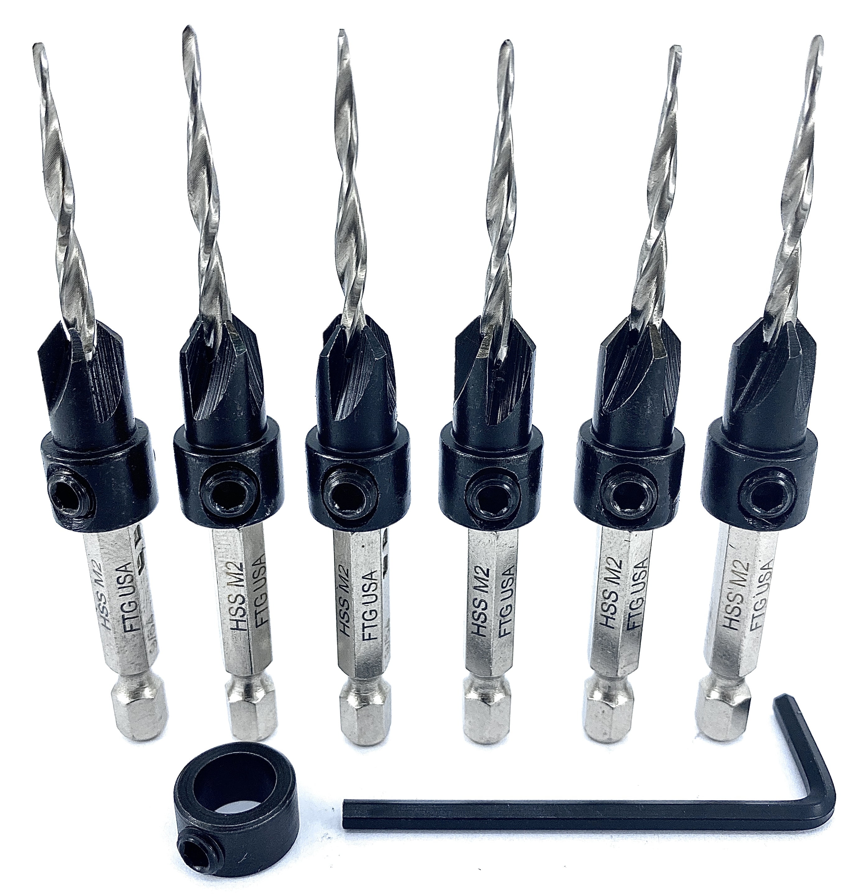 FTG USA Countersink Drill Bit Set 6 Pc Tapered #6(9/64") Parabolic ...