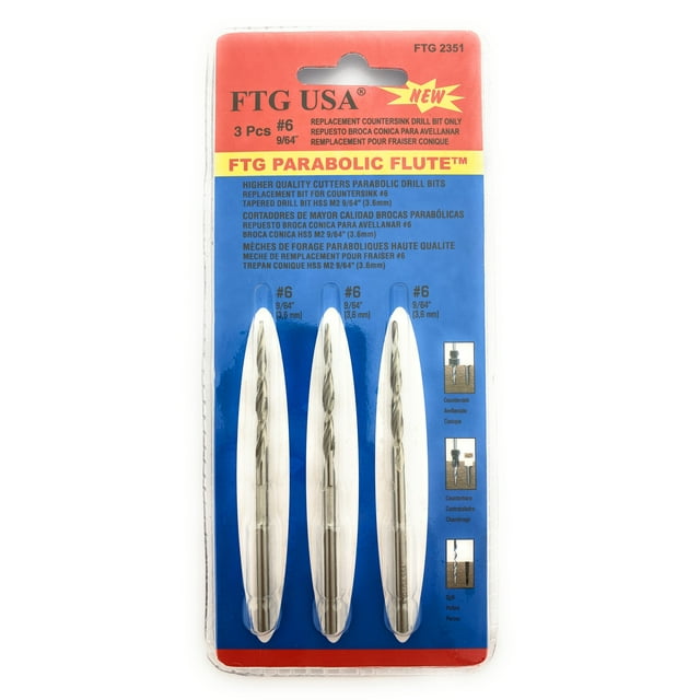 FTG USA Replacement Countersink Drill Bit 3 Pc (#6) 9/64" Parabolic ...