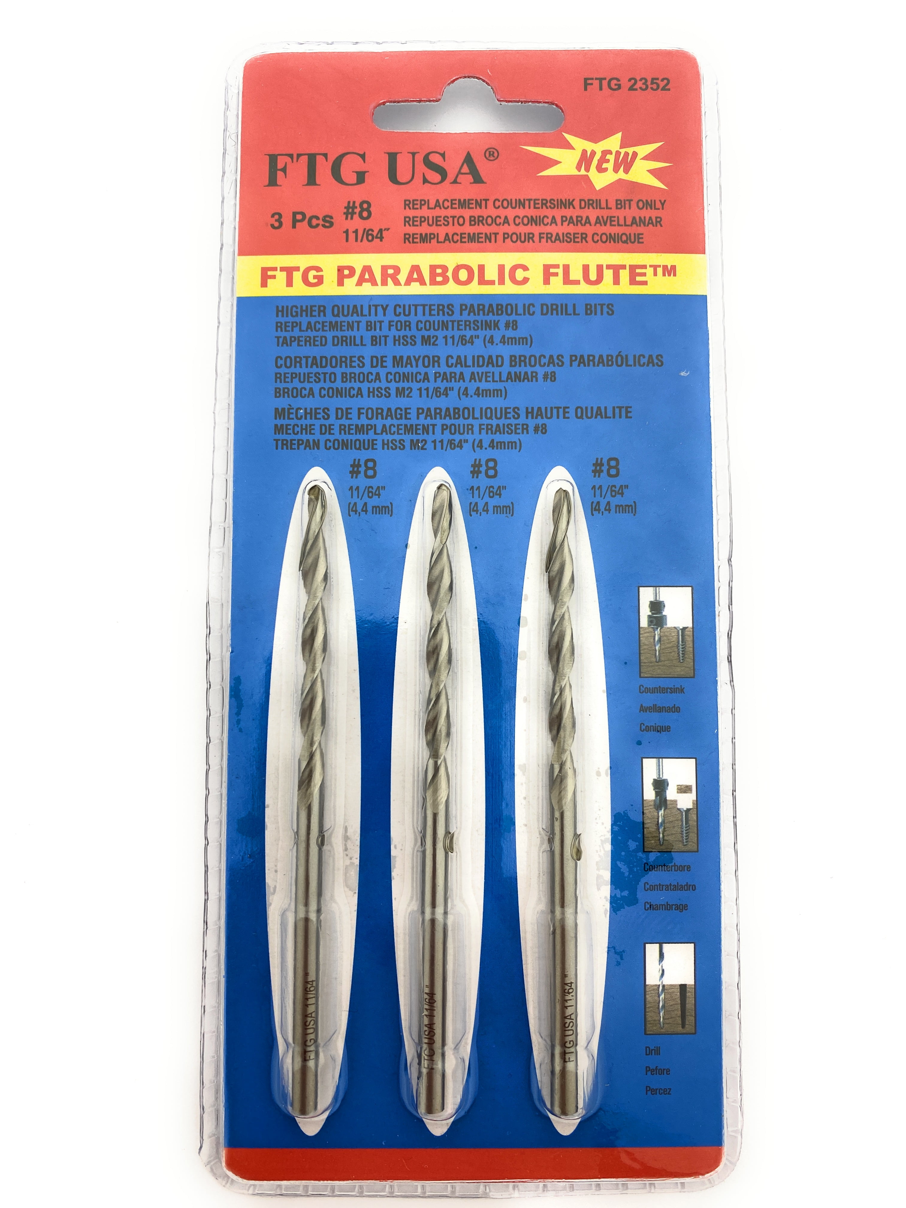 FTG USA Replacement Countersink Drill Bit 3 Pc (#8) 11/64" Parabolic ...