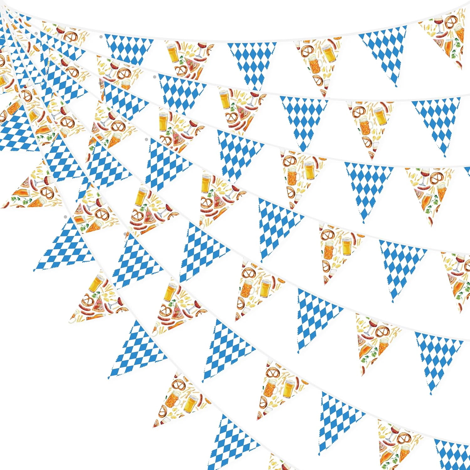 FTH 32Ft Oktoberfest Party Decorations Blue Plaid Triangle Flag Fabric ...
