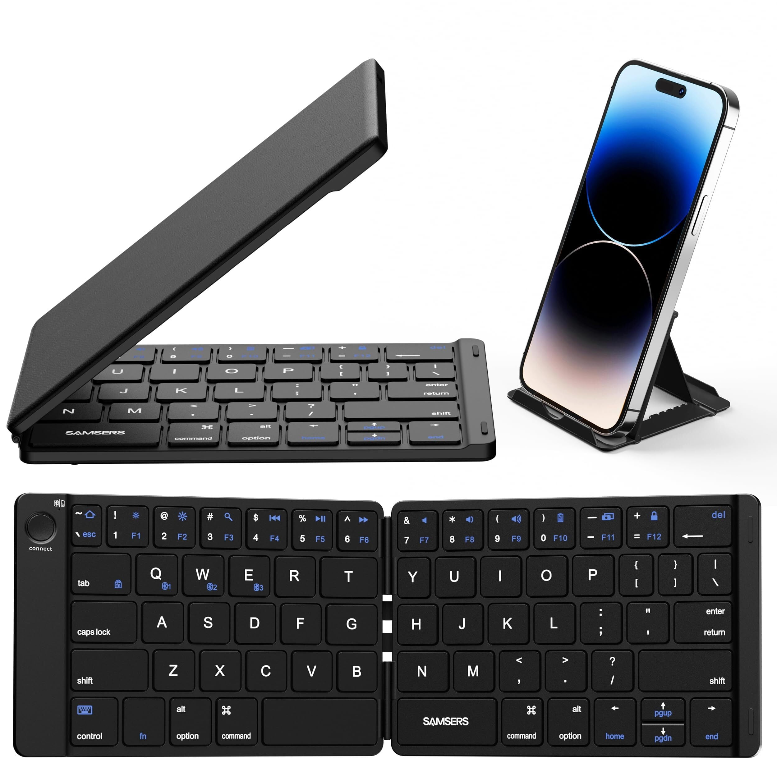 FTJ Foldable Bluetooth Keyboard - Portable Wireless Keyboard with Stand ...