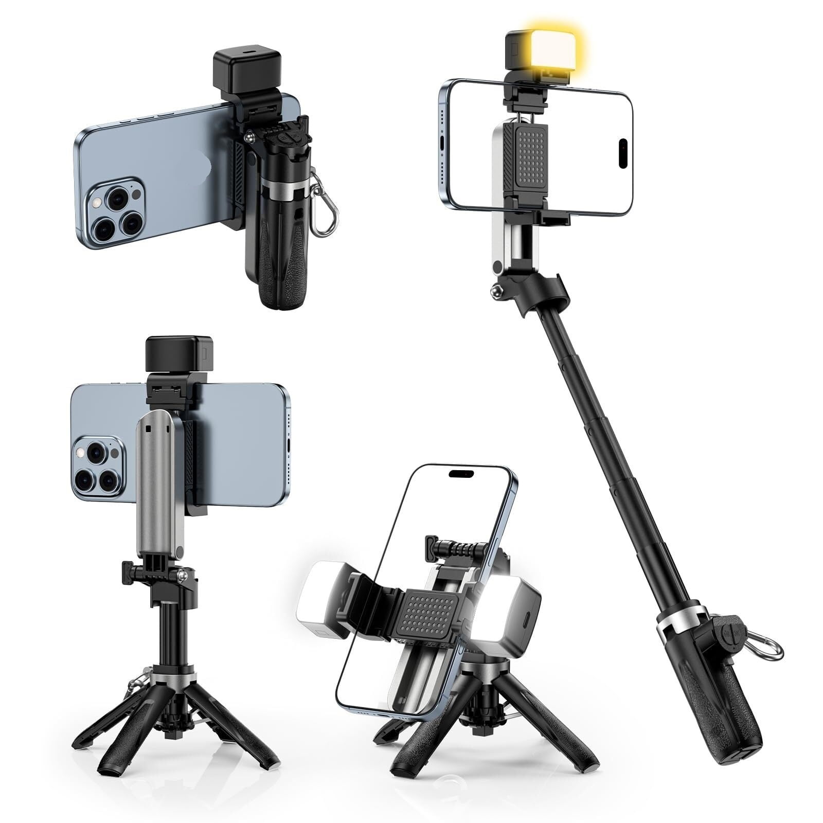 FTJ Mini Tripod with Fill Light & Zoom Control, 3-in-1 Pocket Selfie ...