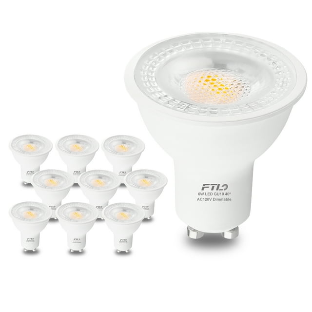 FTL 10-Pack GU10 LED Bulbs Dimmable 6W 600LM Spotlight 3000K Warm White ...