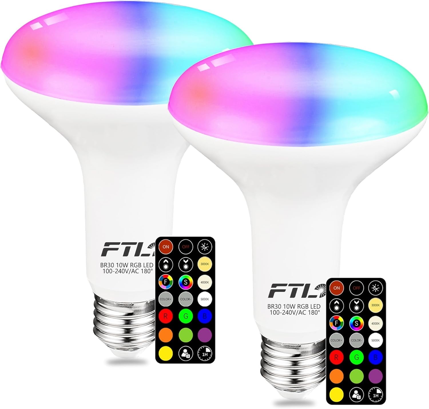 FTL BR30 Color Changing Light Bulb with Remote Control, Dimmable RGB ...