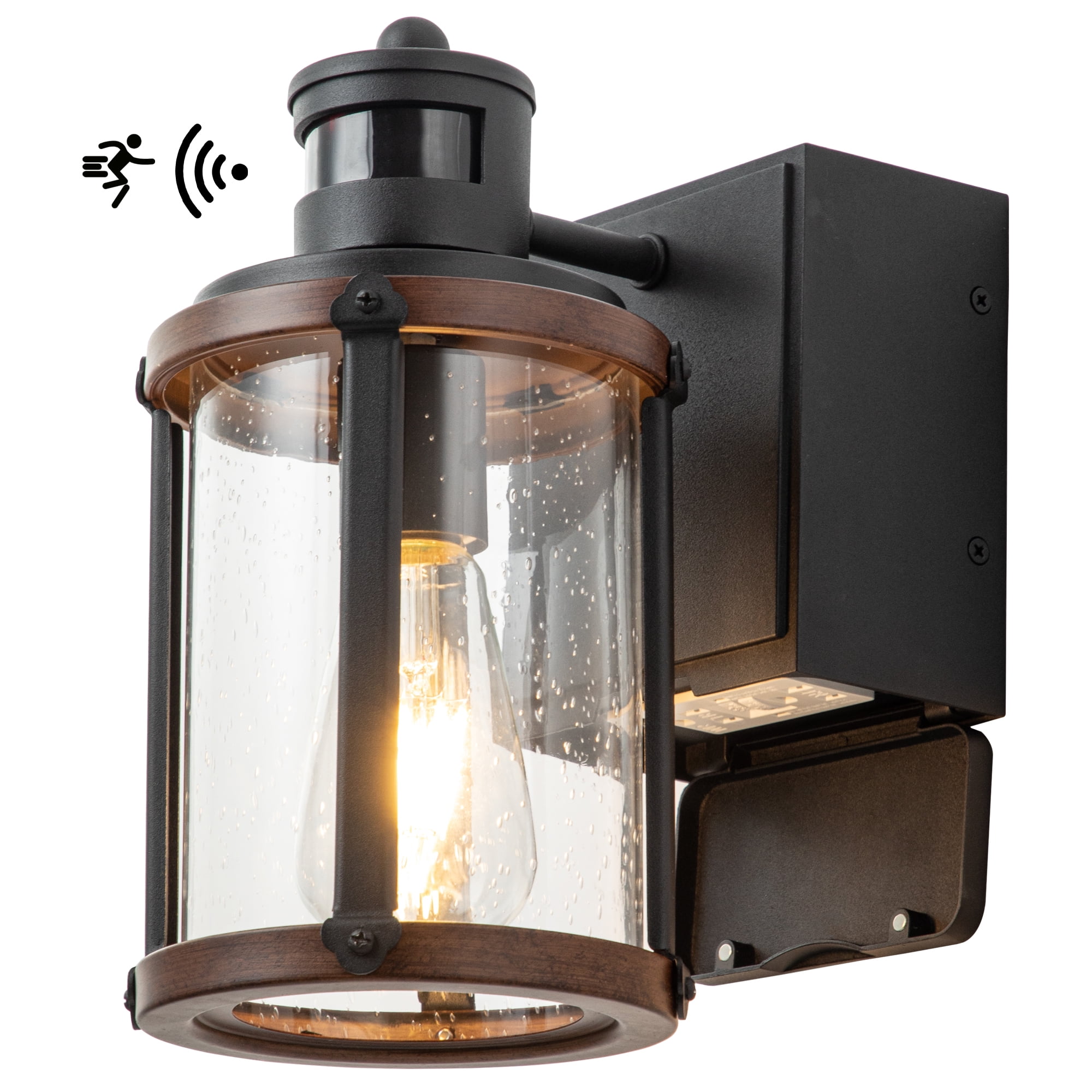 "Black 11.5"" H Hardwired Outdoor Wall Lantern, Motion Sensor, GFCI ...